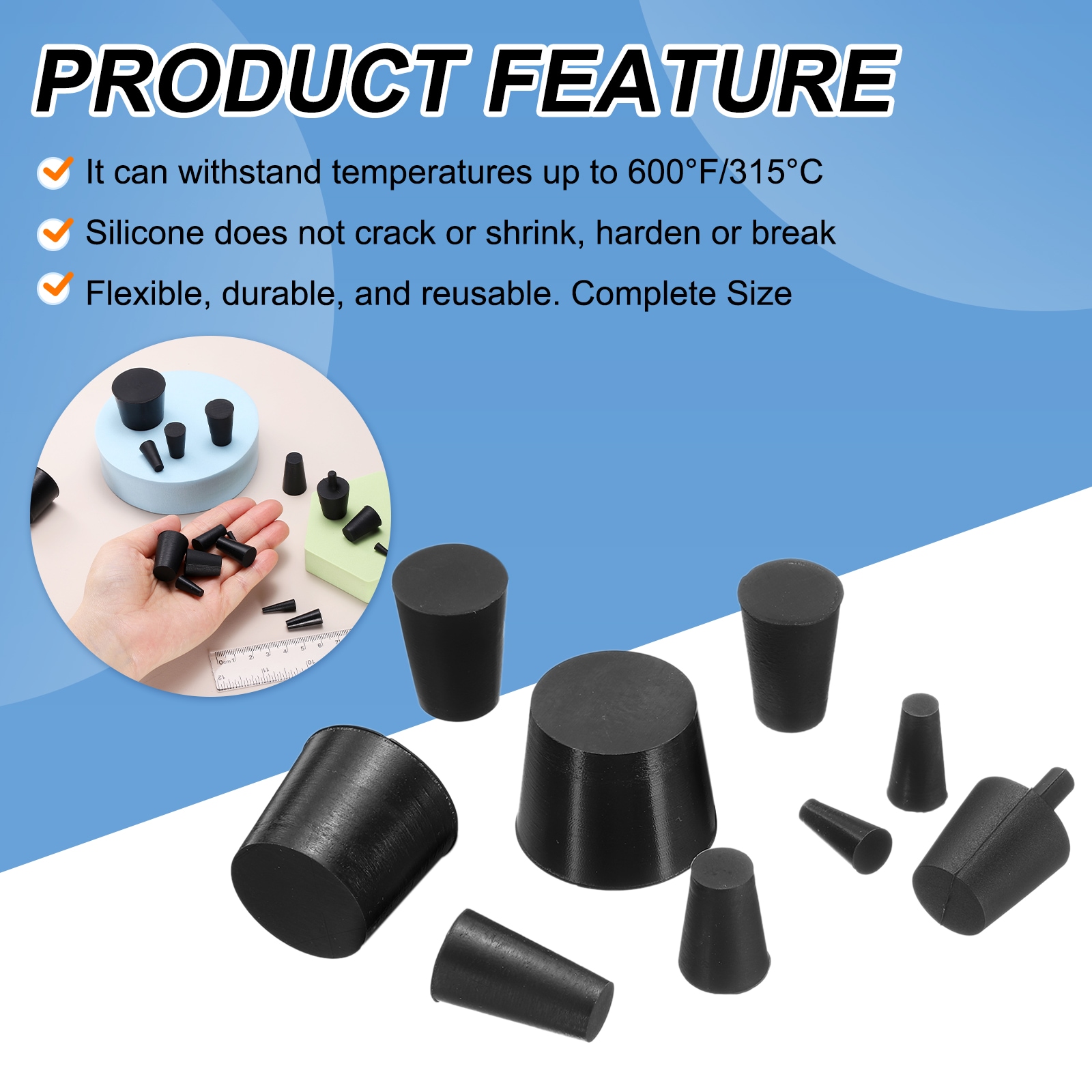 Unique Bargains 12pcs Silicone Rubber Tapered Plug 3.5mm to 9mm High ...
