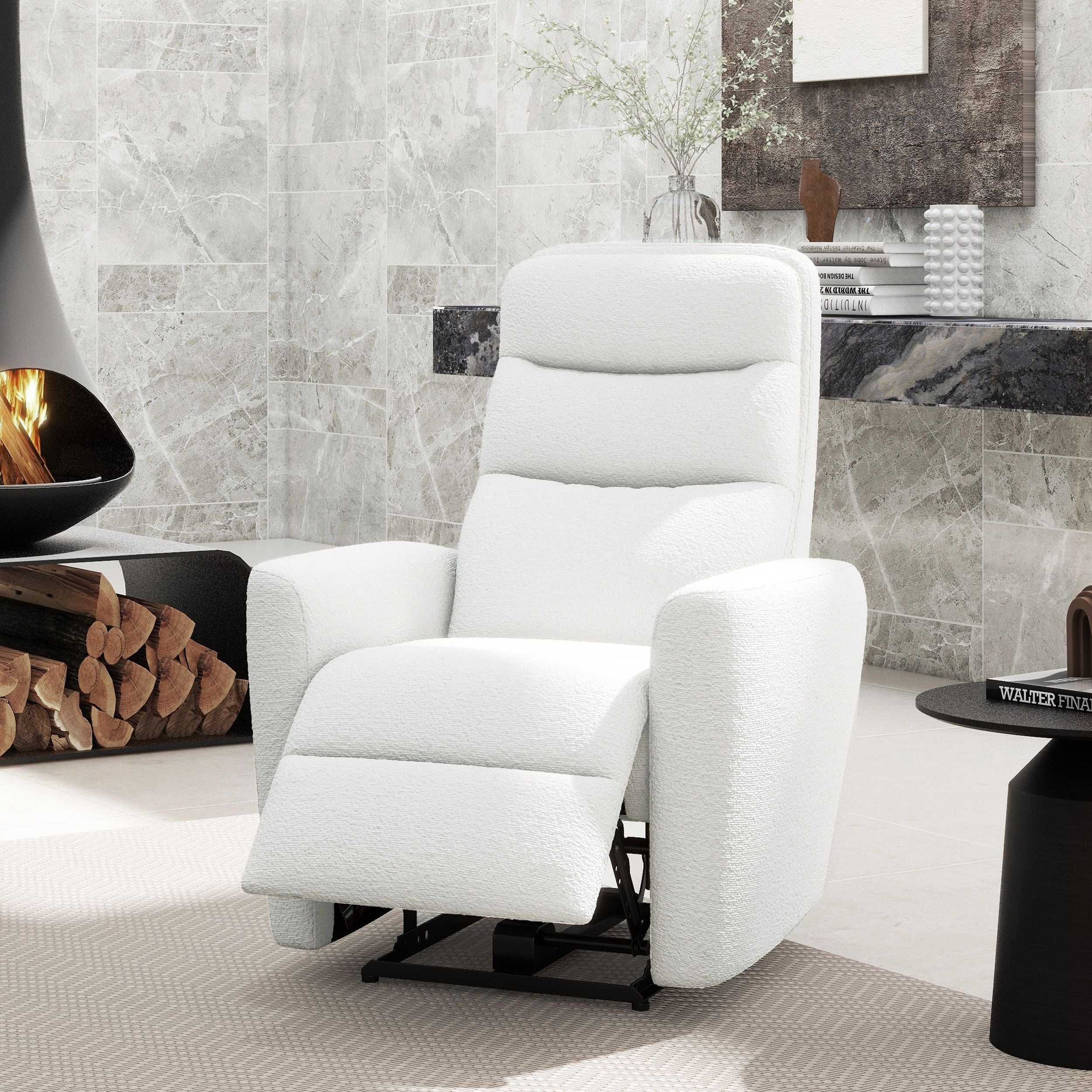 Huluwat High-Back Power Recliner Motion Chair Chiffon White Boucle in ...