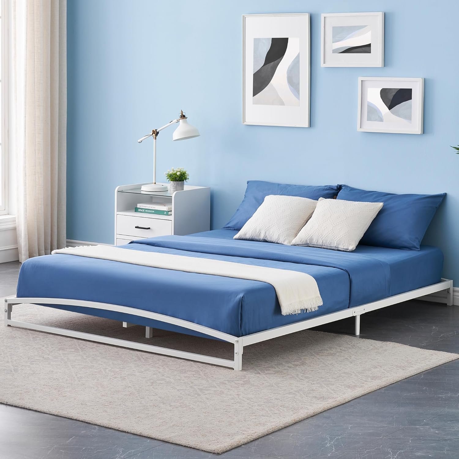 Der Rose Low Bed Frame Queen Size 6 Inch Heavy Duty Metal Platform ...