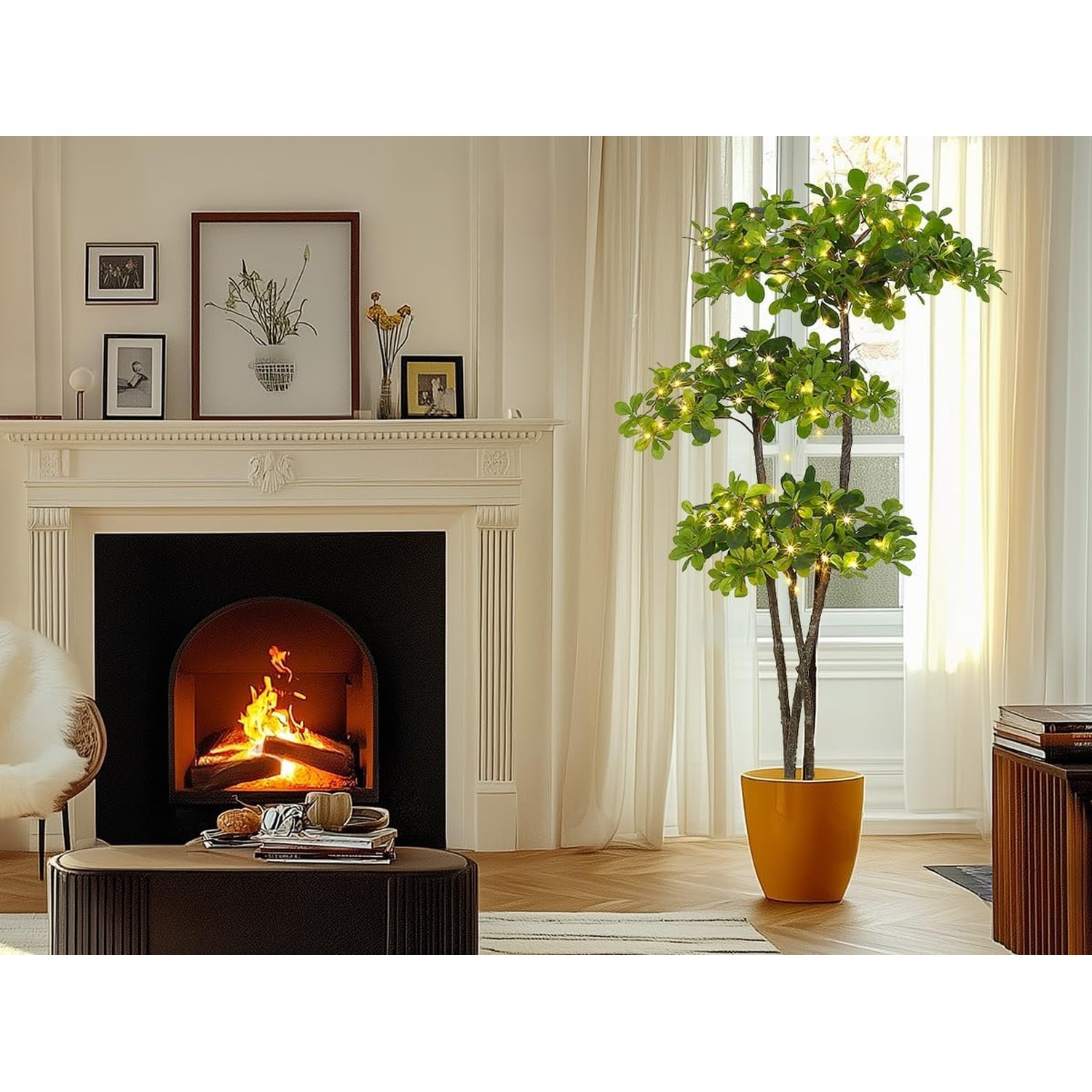 GAOMON 6 Ft Artificial Black Olive Tree with Lights 1120 Leaves Timer ...