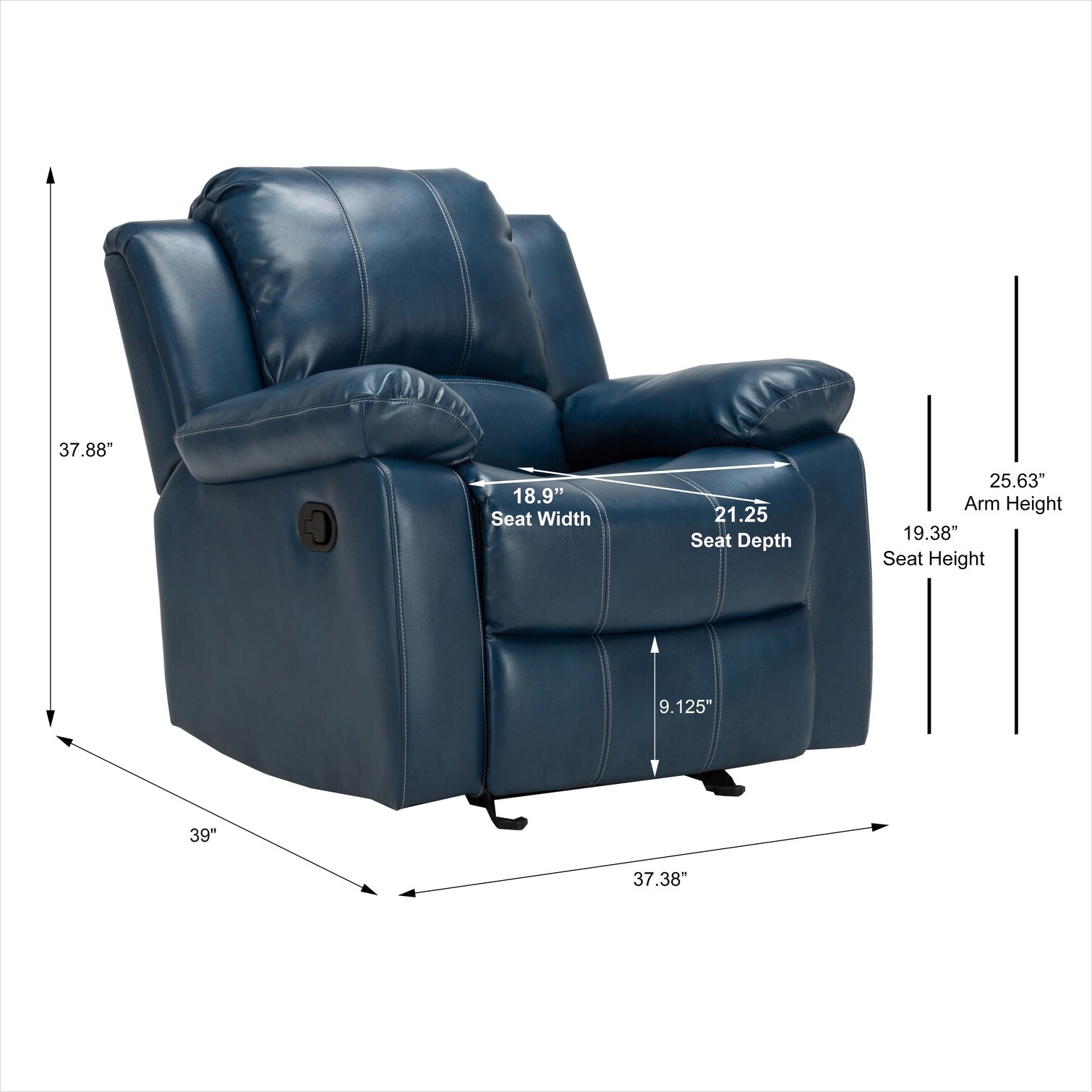 Watnature PU Leather Glider Recliner for Living Room Classic Blue Gel ...