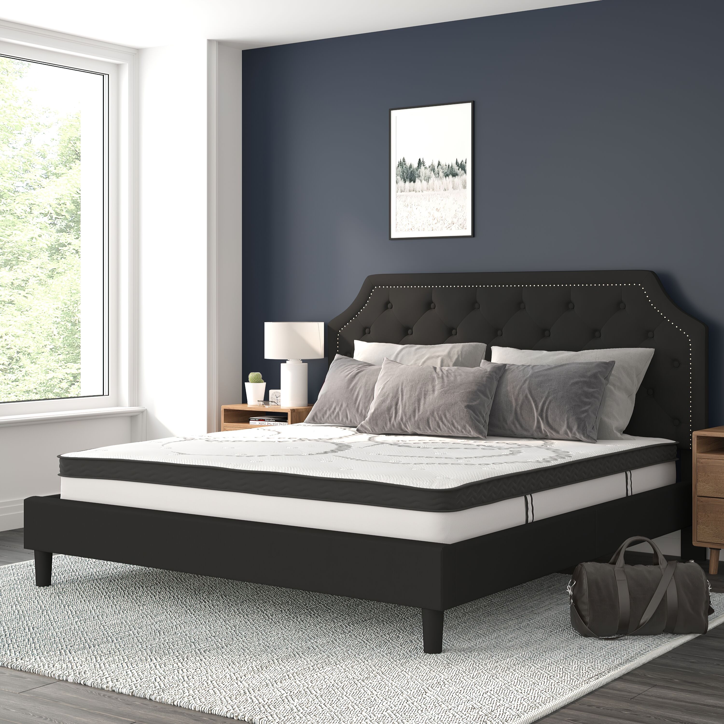 Emma + Oliver King Tufted Platform Bed in Black Fabric with 10 Inch ...