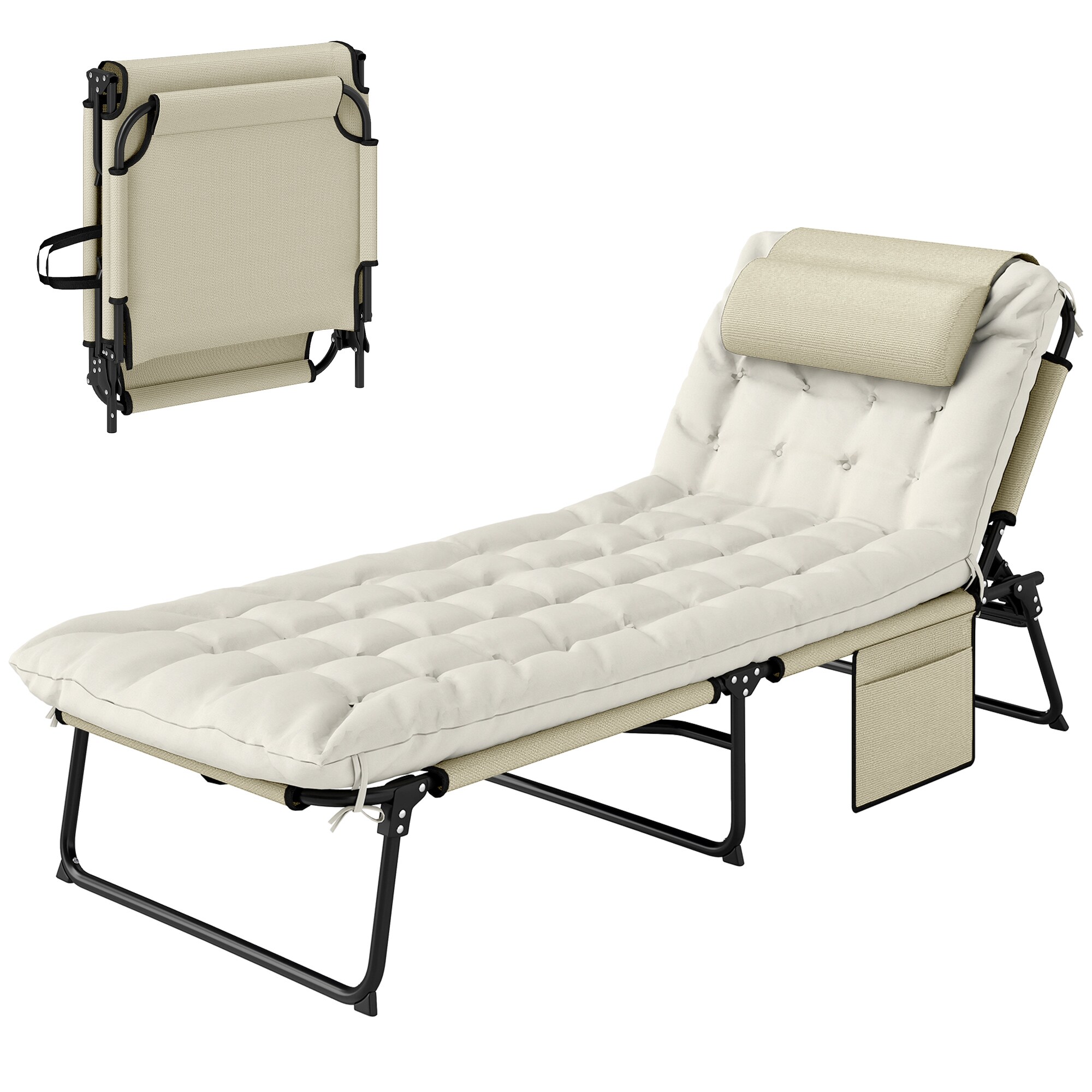 LUXEYARD Folding Chaise Lounge Pool Chair with 4 level Reclining Back ...
