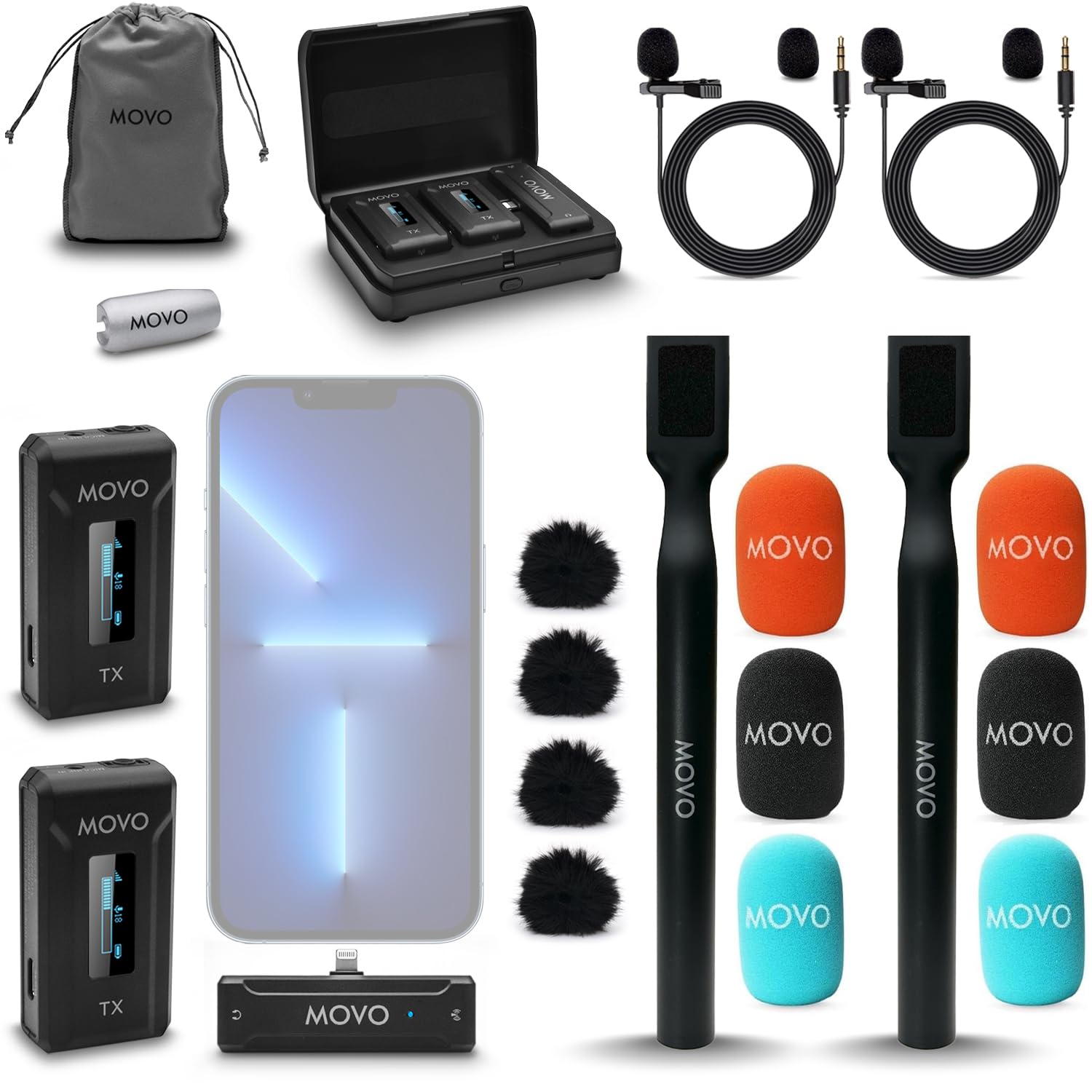 Movo WMX-2-L-Duo Dual Wireless Lavalier Microphone for iPhone/Lightning ...