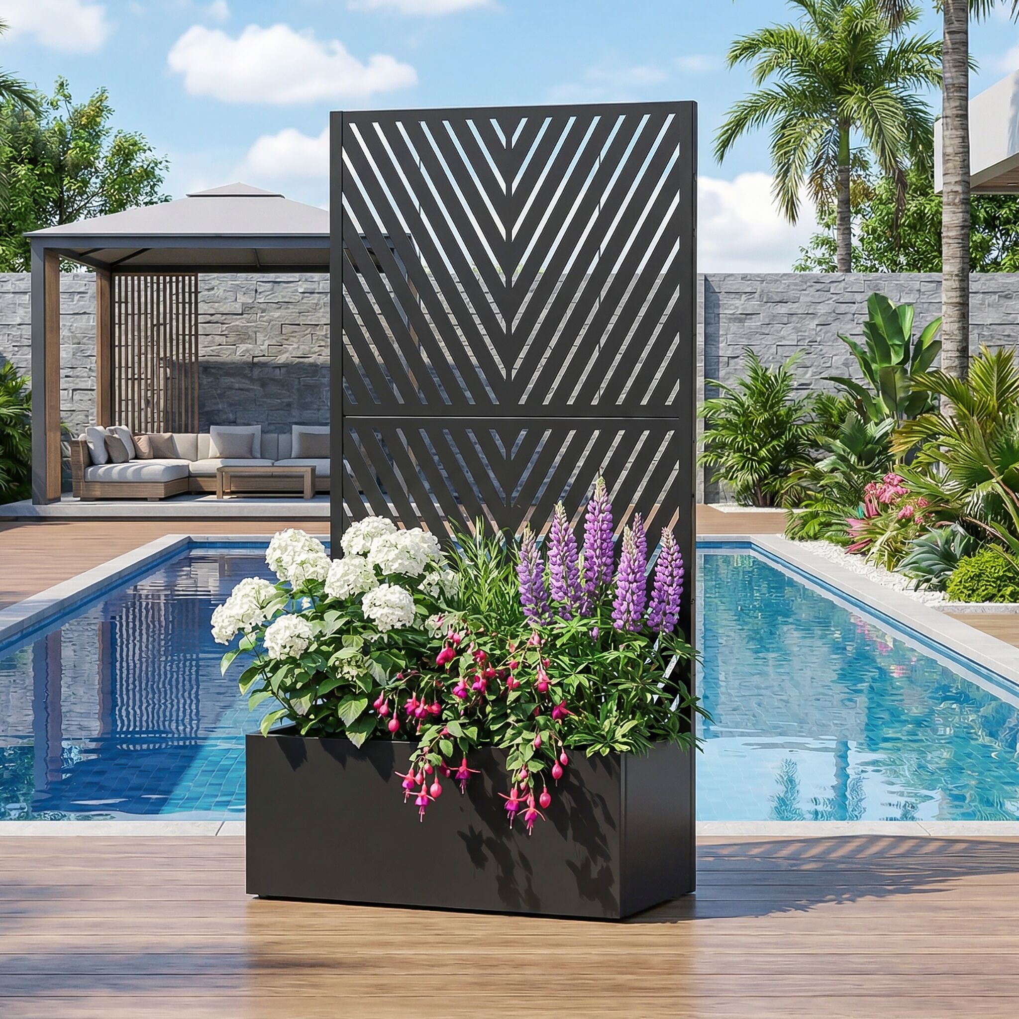 Dovelina 59-in H x 30-in W x 12-in D Metal Planter Box with Trellis in ...