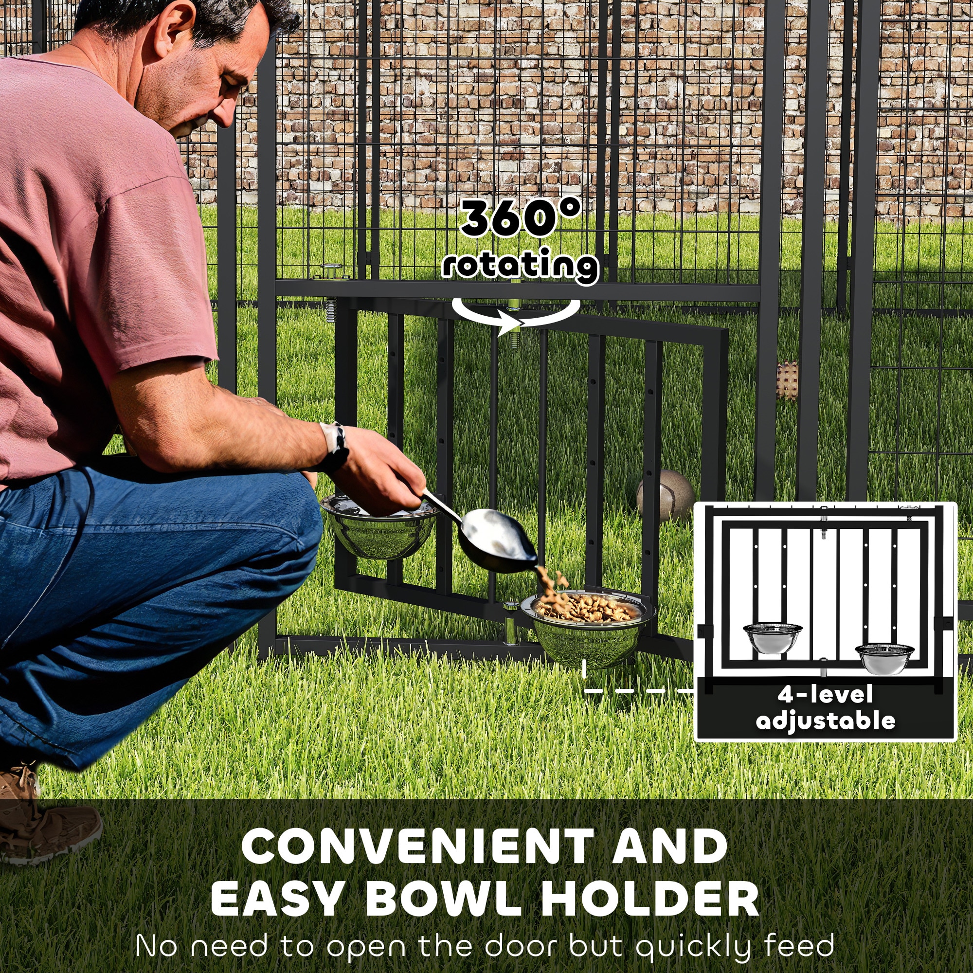 PawHut Outdoor Dog Kennel 9.8x9.8x6.8 Rotating Bowls UV Cover in the ...