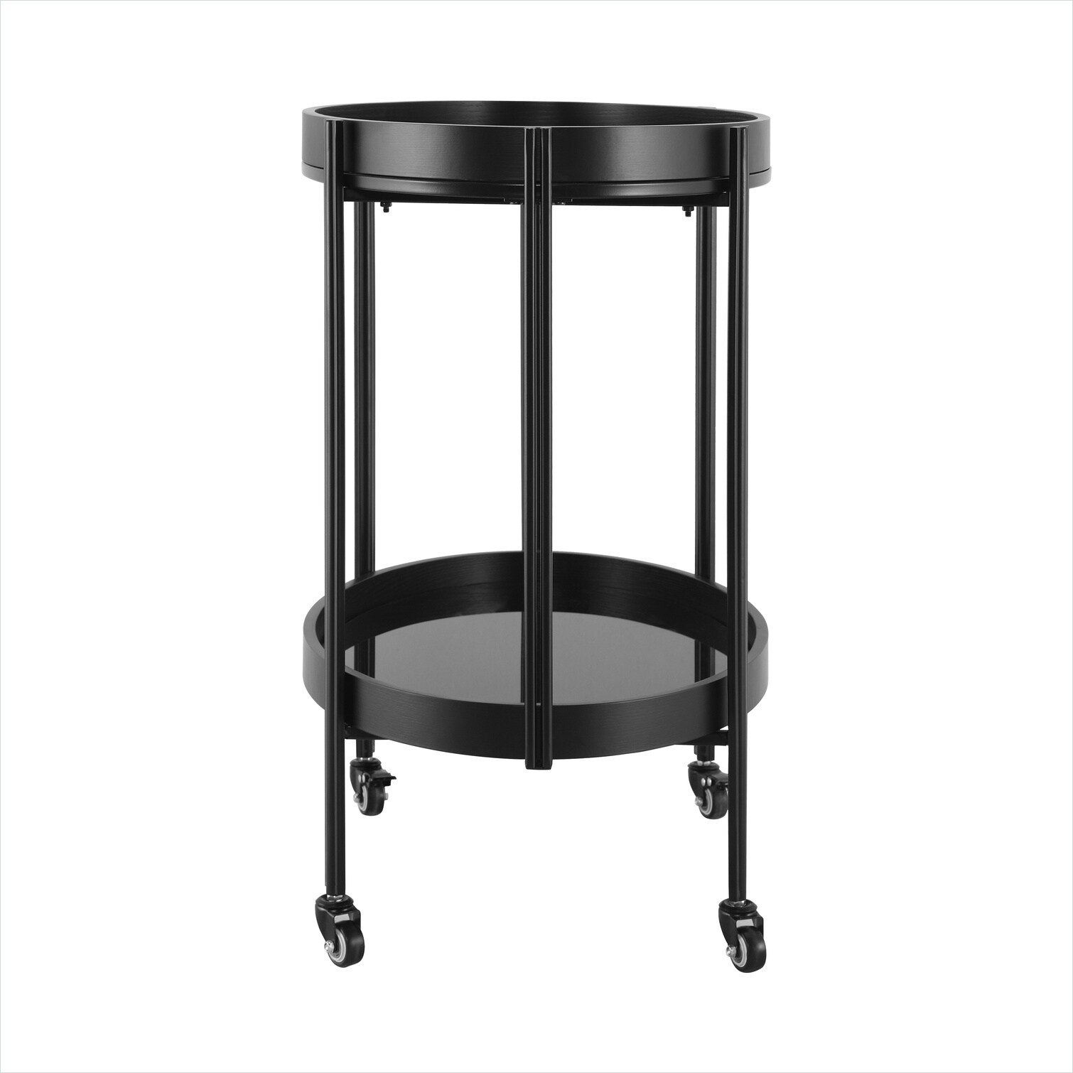 Naturefalls Deep Black Oval Bar Cart with Tempered Glass Shelves Mobile ...