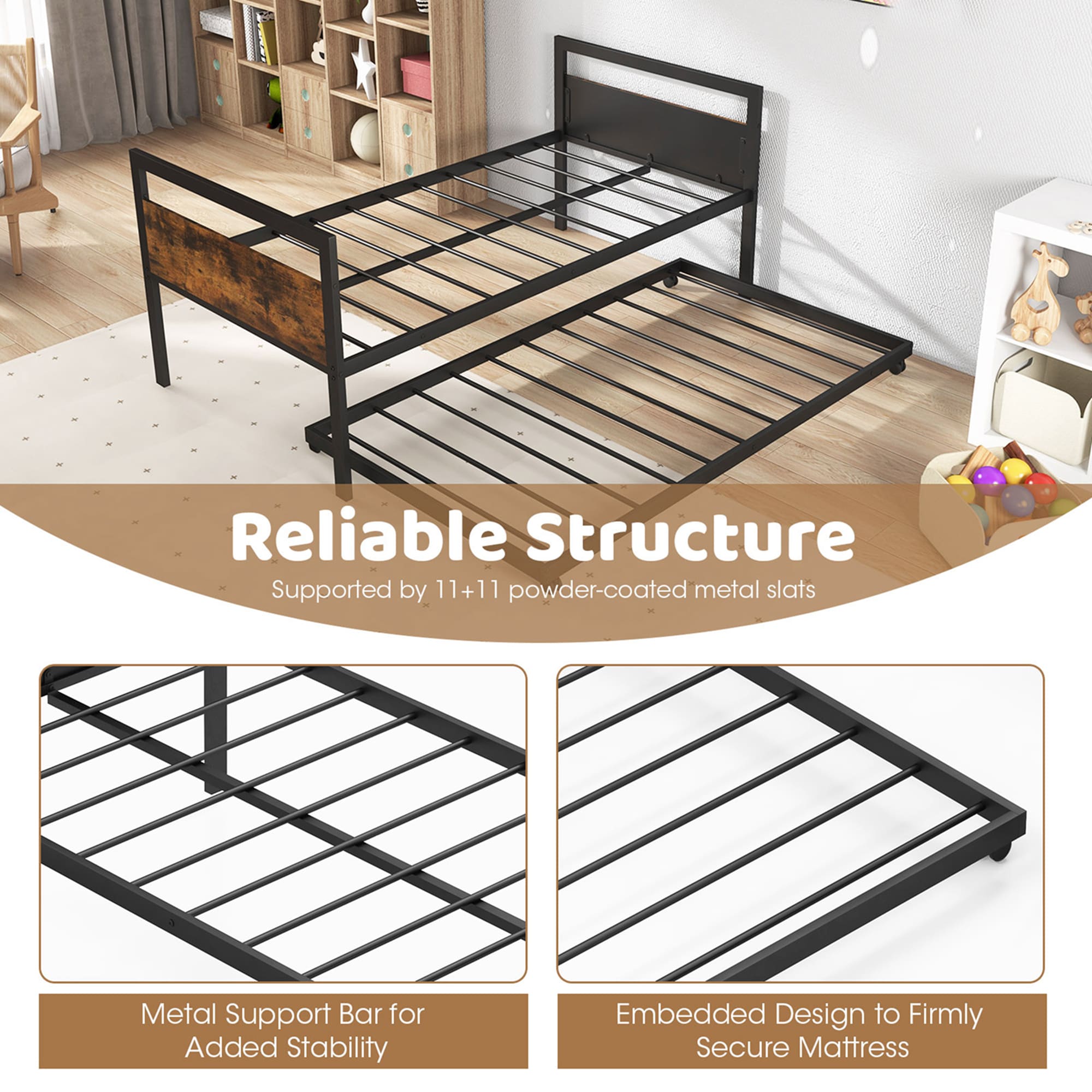 Costway Rustic Brown Black Contemporary/Modern Sofa bed in the Futons ...