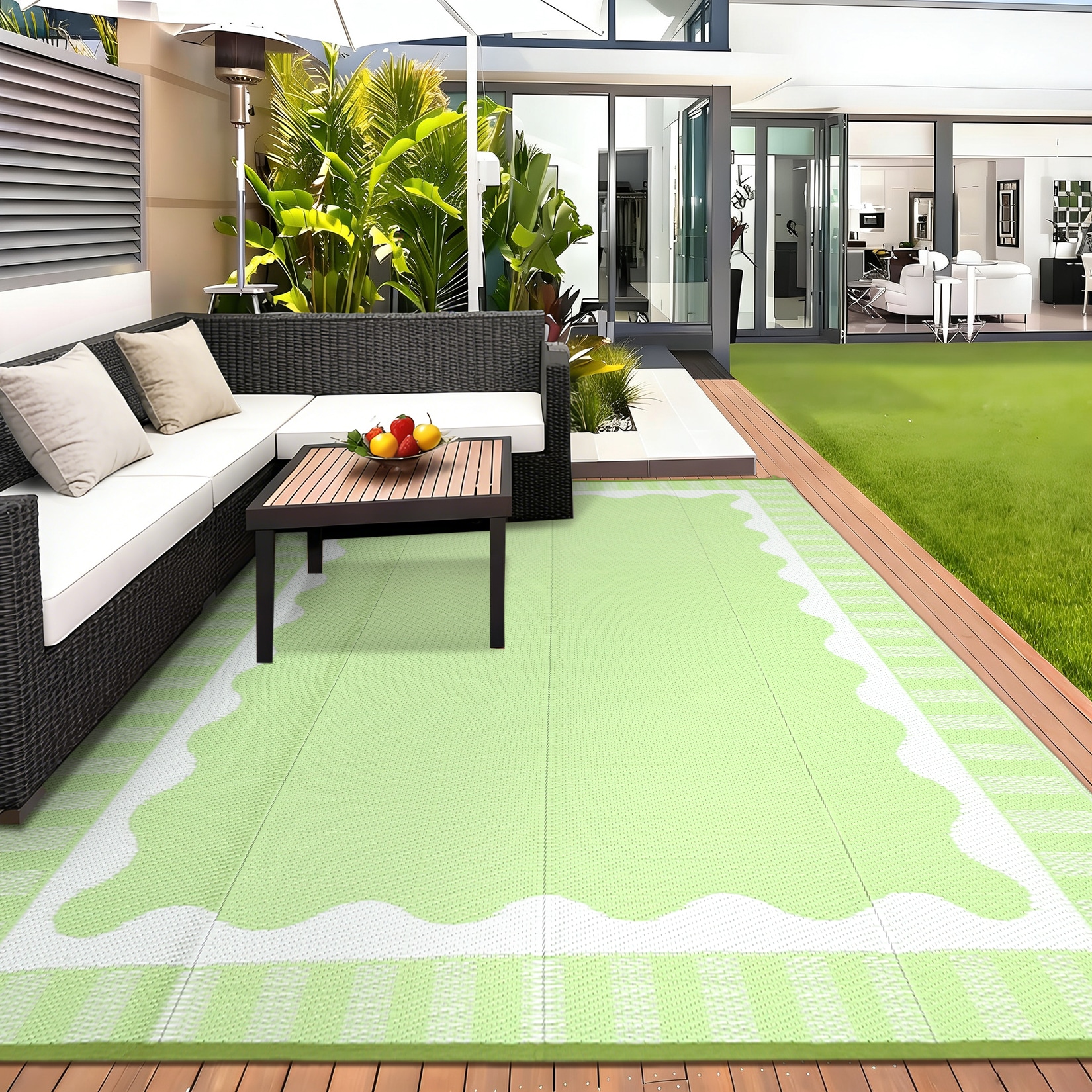 Garvee 8 x 10 ft Light Green White Polyester Rectangular Outdoor Strip ...
