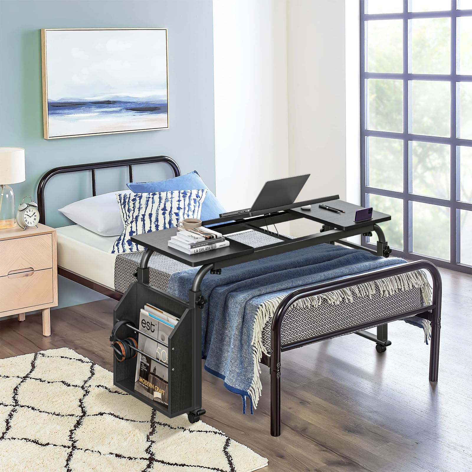 GarveeLife Adjustable Overbed Table with Wheels Tilt Desktop Rolling ...