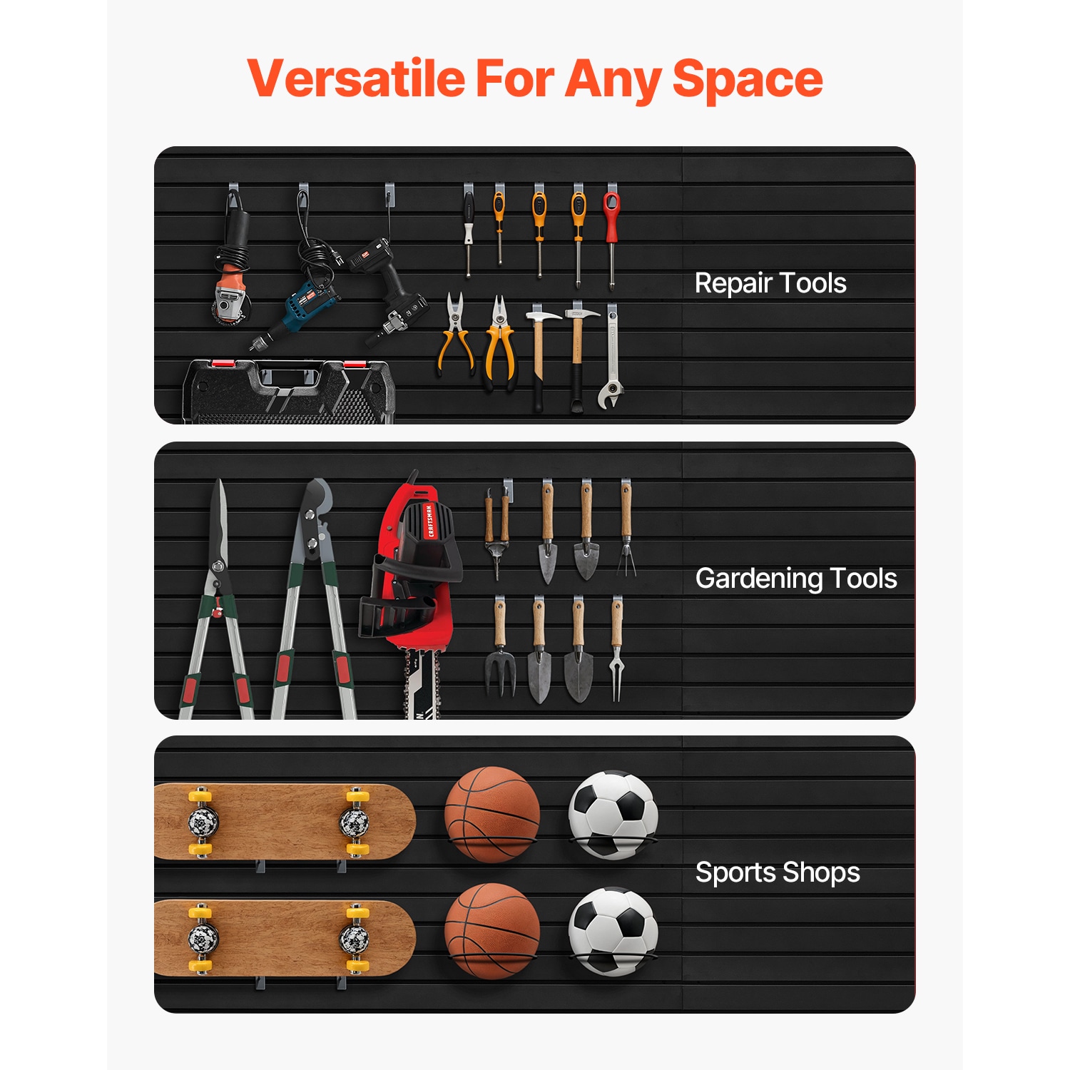 VEVOR Slat Wall Paneling 8 x 4 ft PVC Garage Slatwall with Modular ...