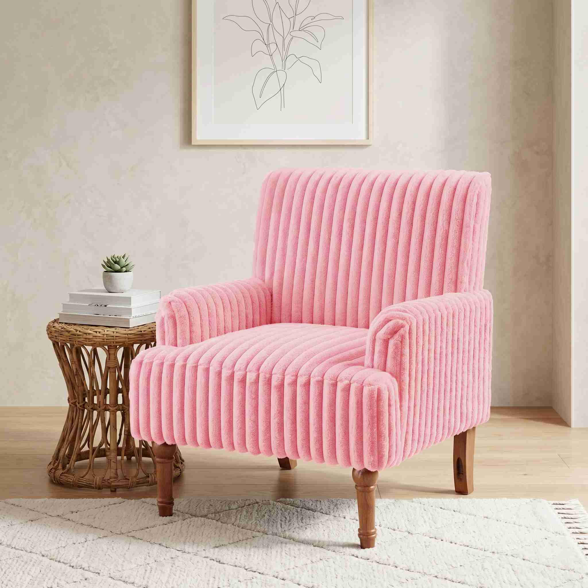 JPJPUU Modern Comfortable Upholstered Pink Armchair Accent Chair with ...