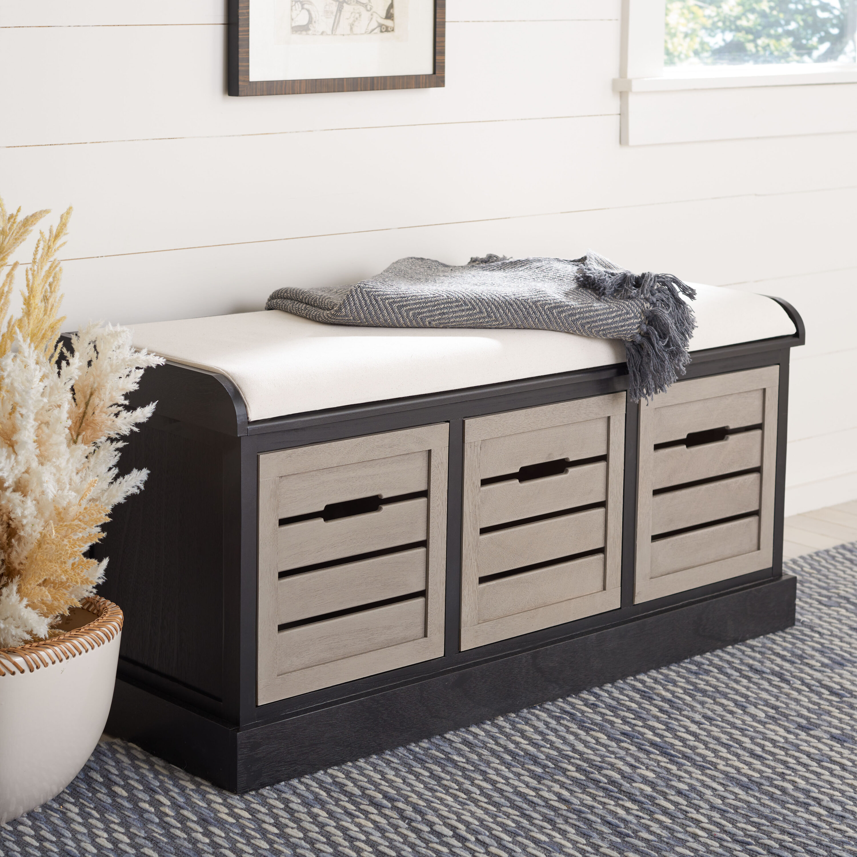 Safavieh Modern Black Frame/Greige Drawers Storage Bench with Storage ...