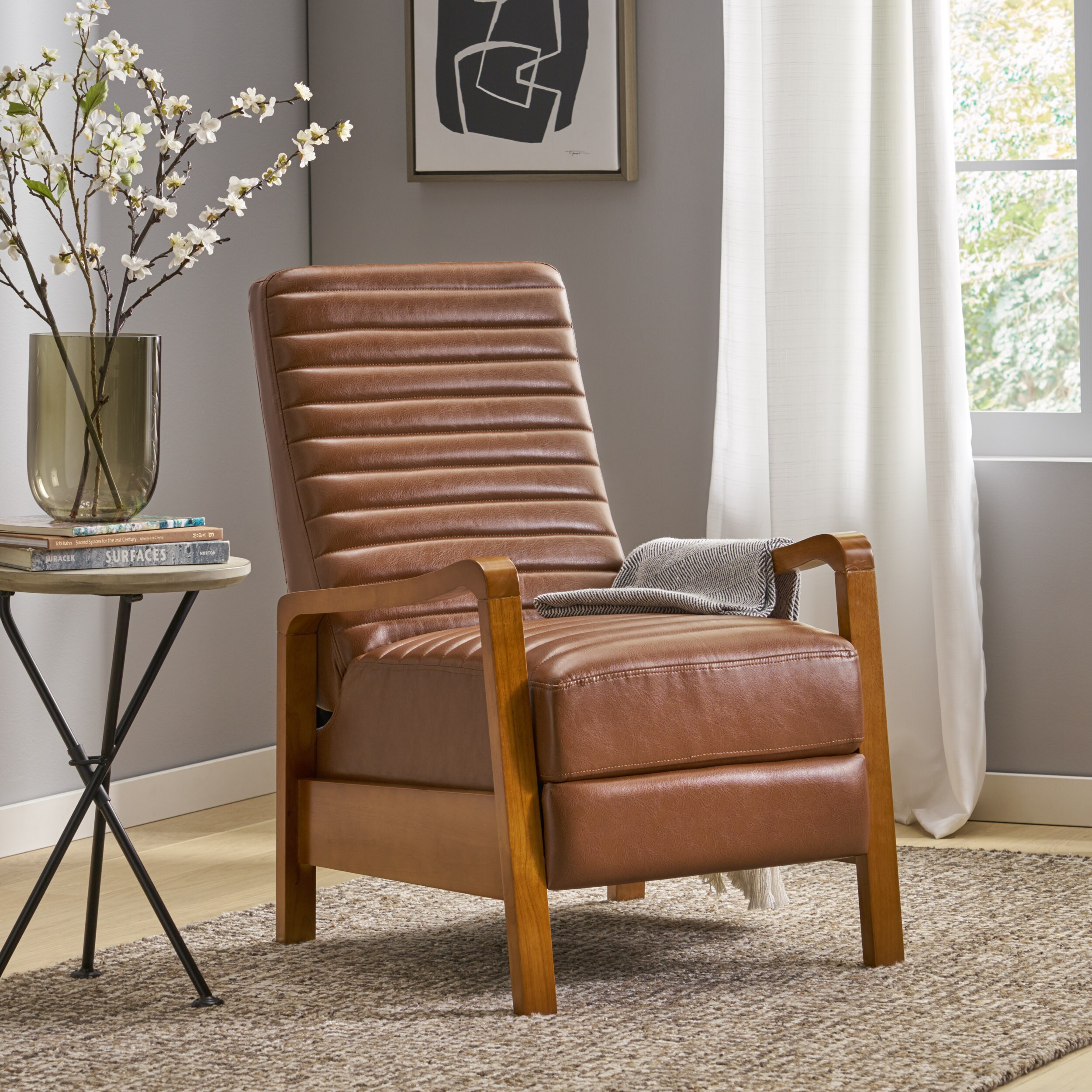 Christopher Knight Home Nathan Classic Faux Leather Upholstered Wood ...