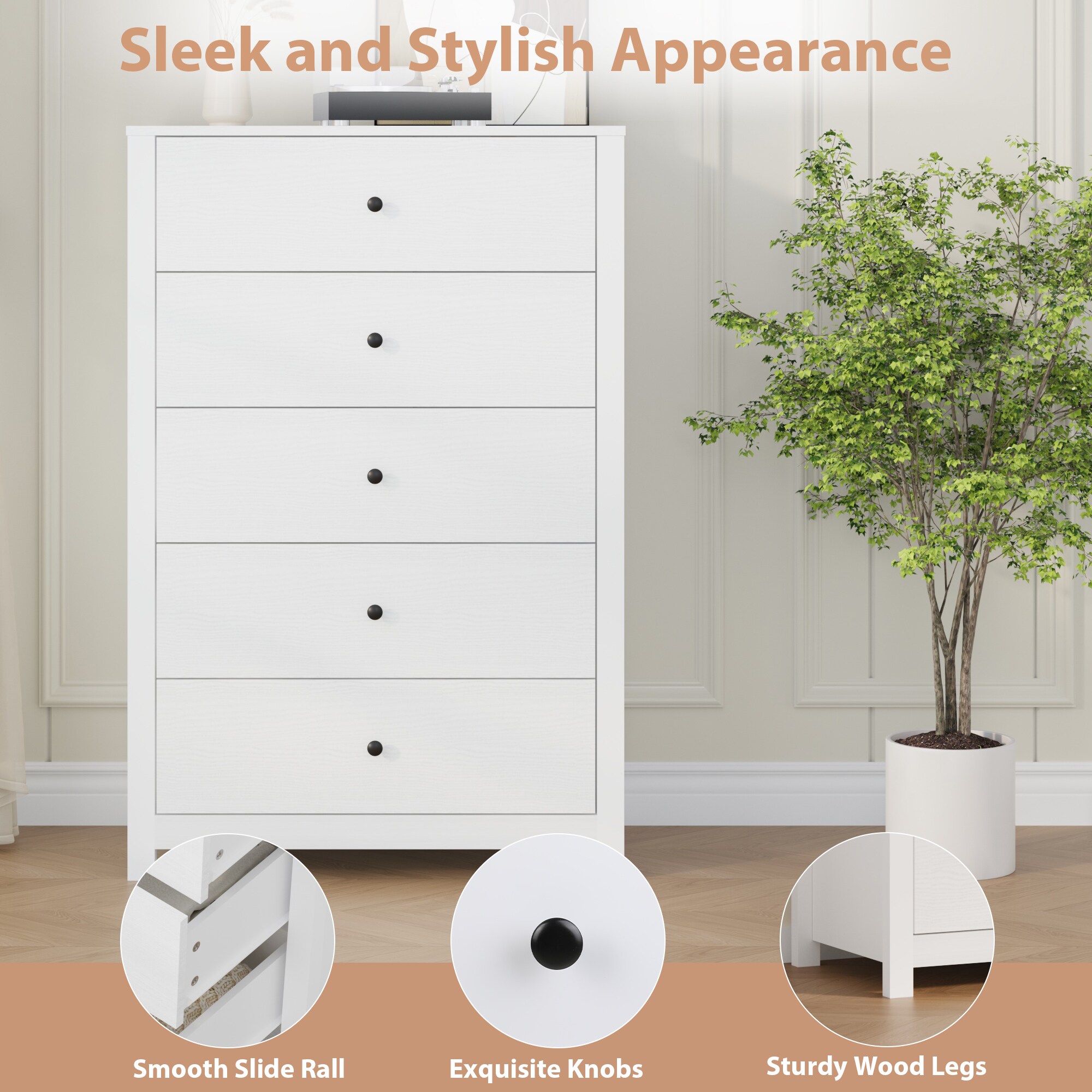 IdealHouse Modern 5 Drawer Tall Dresser Chest Wooden Storage Cabinet ...