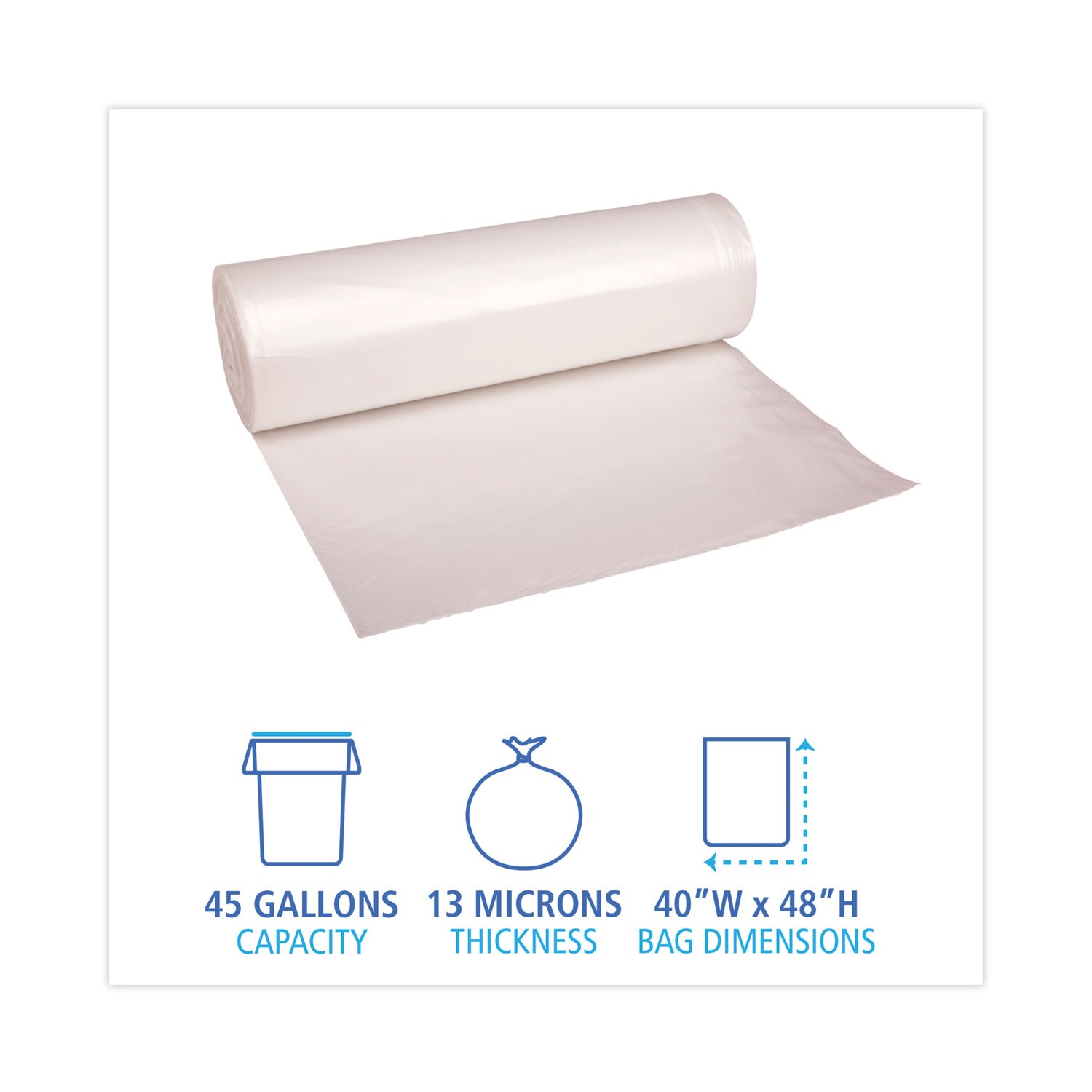 Boardwalk High Density Industrial Can Liners Coreless Rolls 45 gal 13 ...