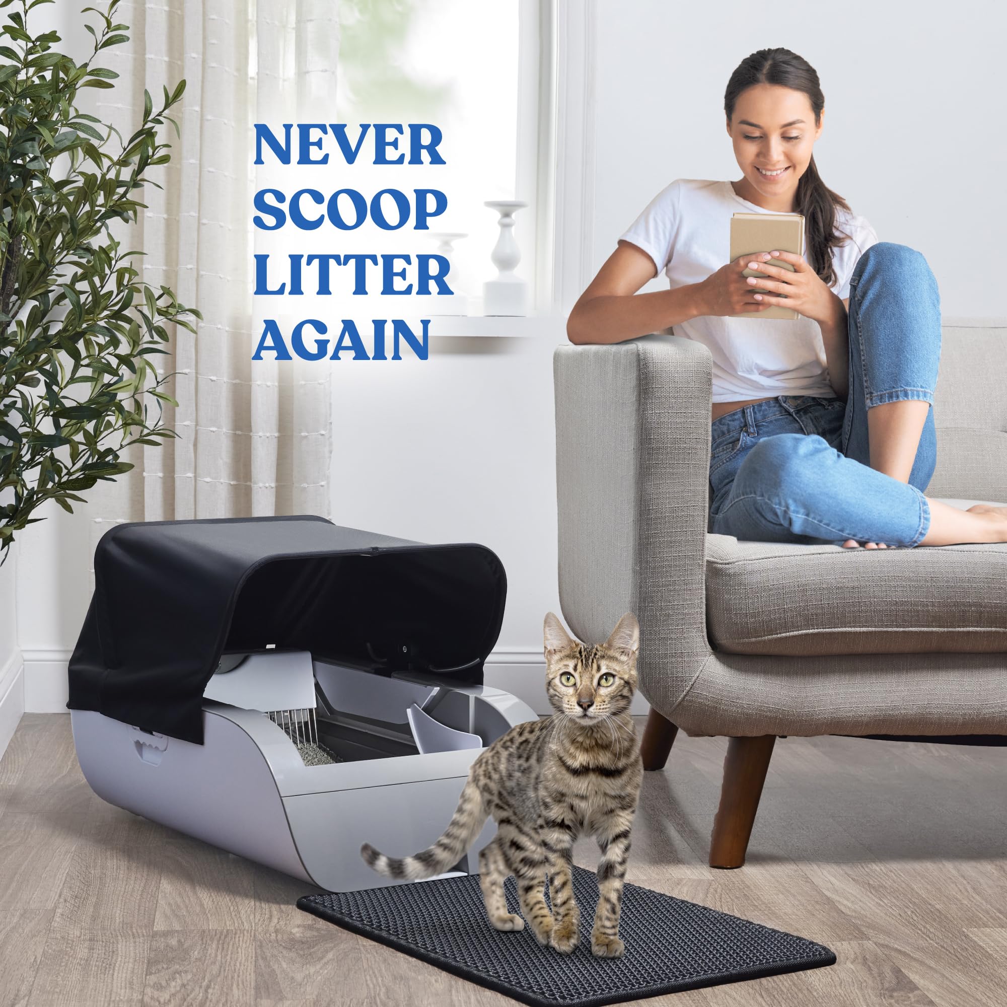 White Plastic Self-Cleaning Automatic Cat Litter Box With APP Control ...
