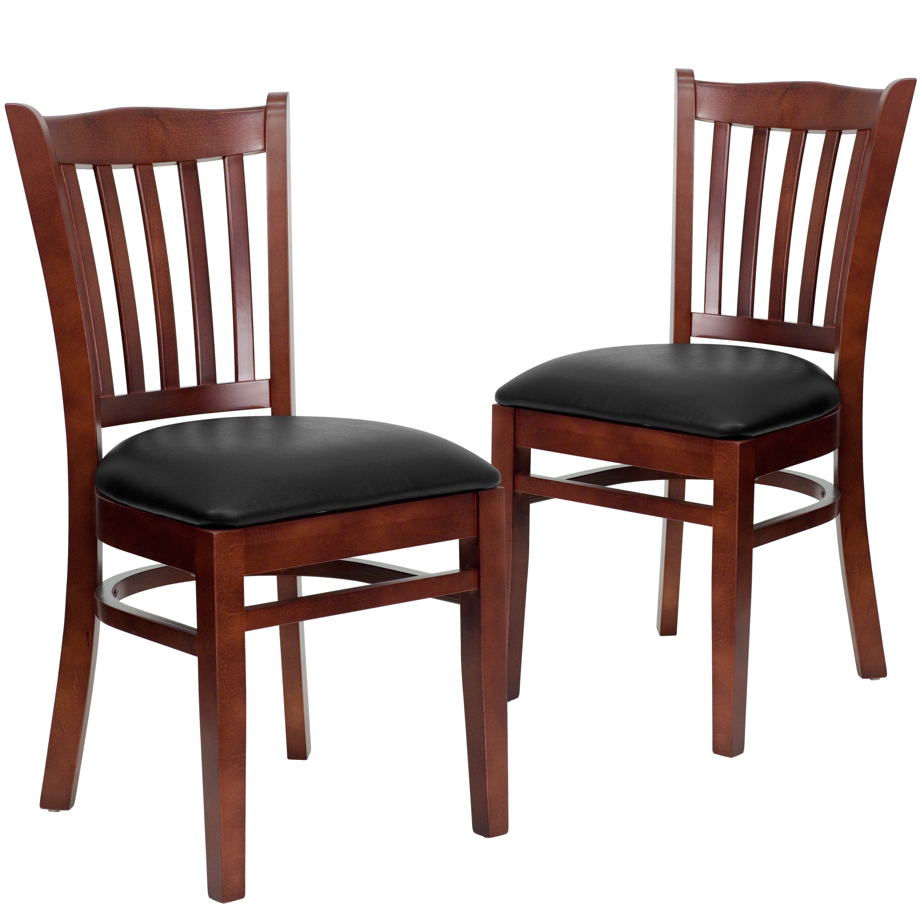 Emma + Oliver 2 Pack Vertical Slat Back Mahogany Wood Restaurant Chair ...