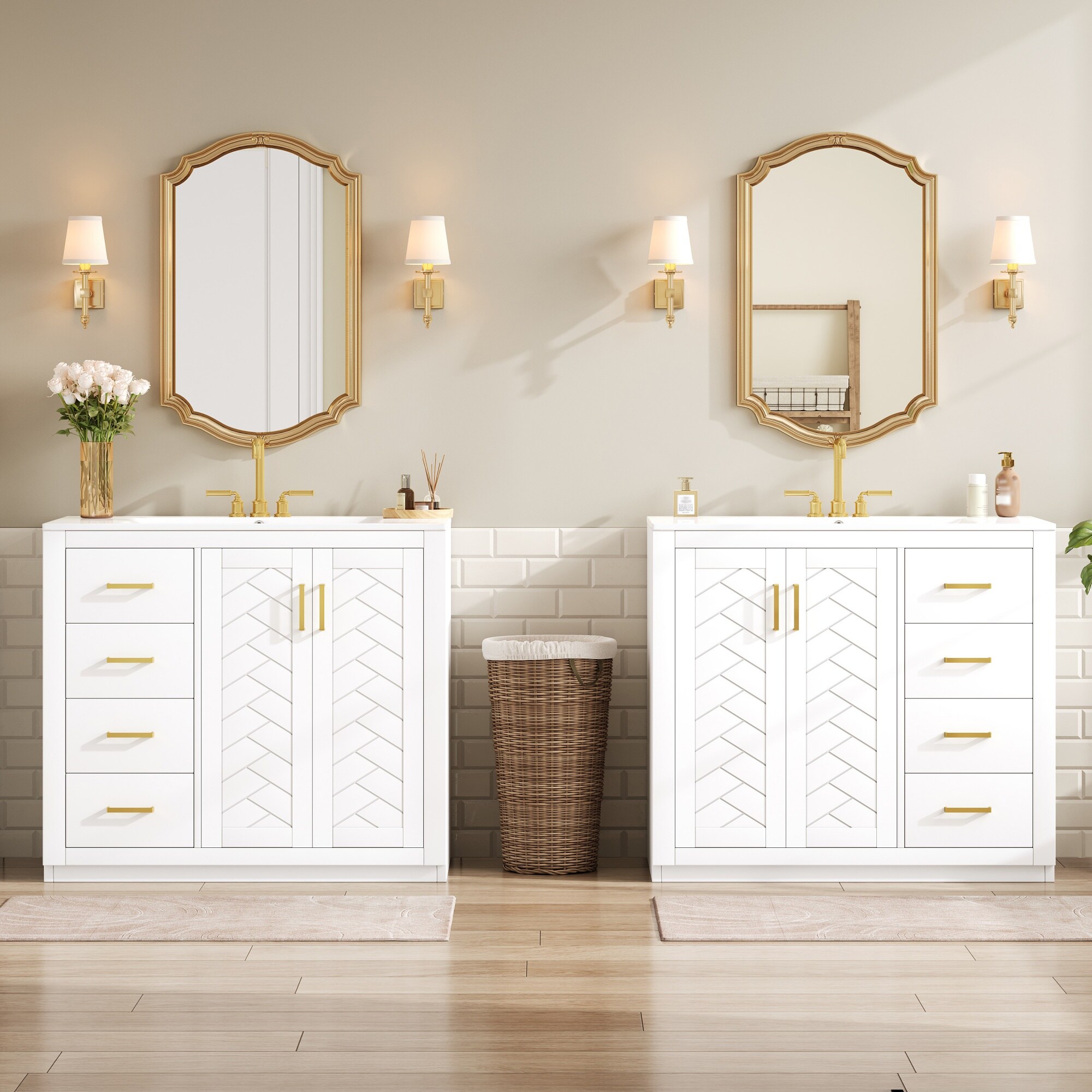 LOVMOR 72 inch Bathroom Vanity with Ceramic Sink (Separate) Solid Wood ...