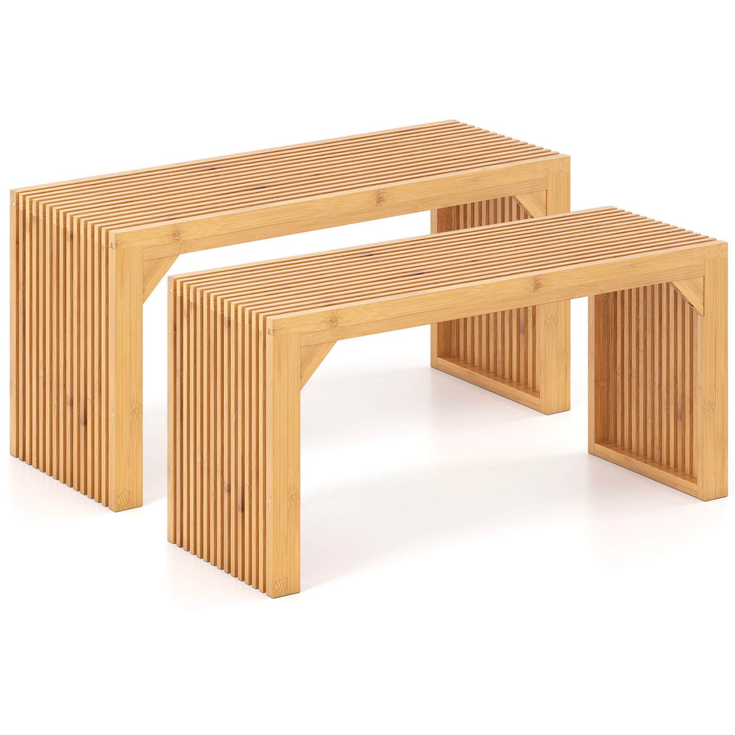 Costway 2 PCS Bamboo Dining Bench 36 inches Long Entryway Bench Indoor ...