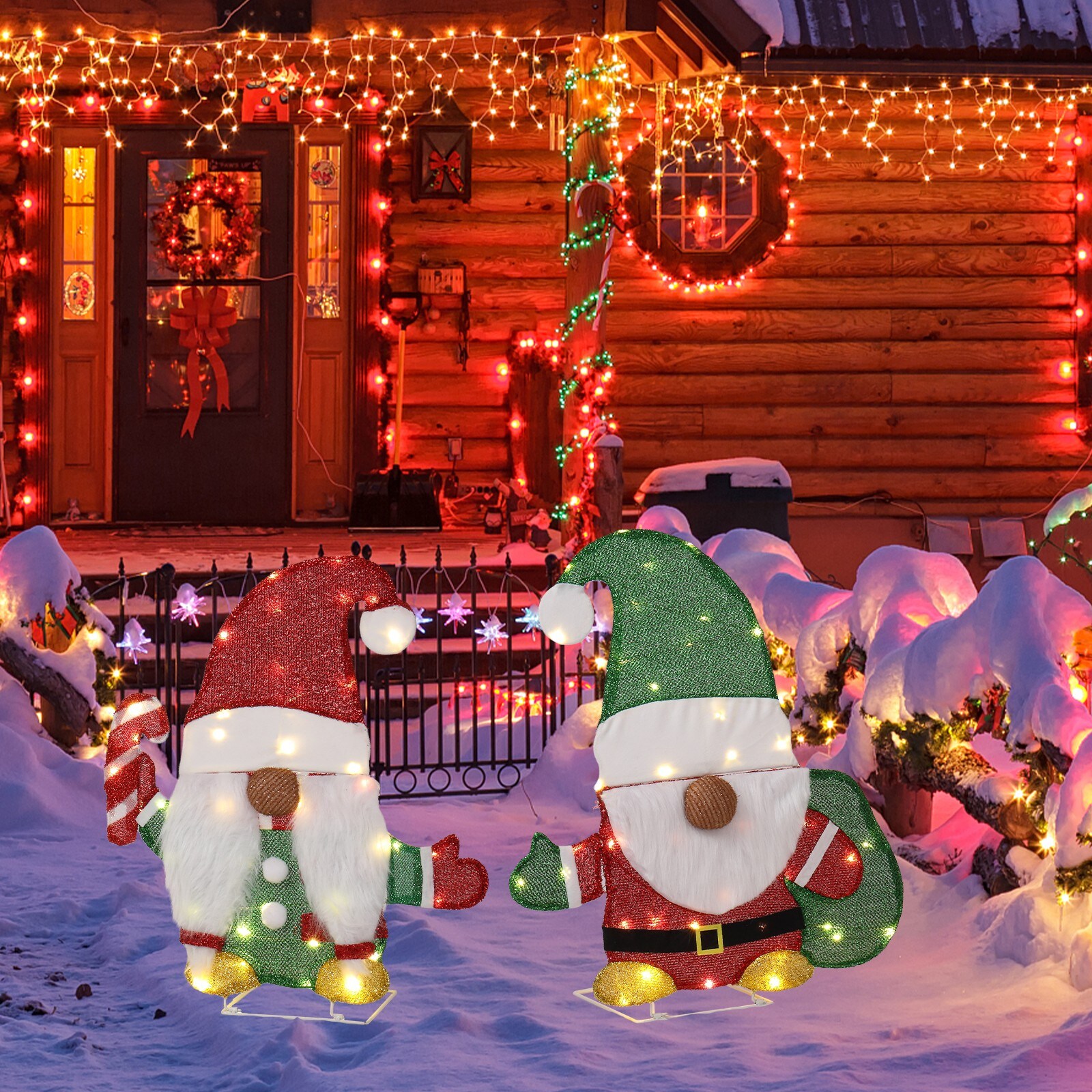 VEELIKE 2pcs 24in Glowing Gnomes with Candy Canes Christmas Decorations ...