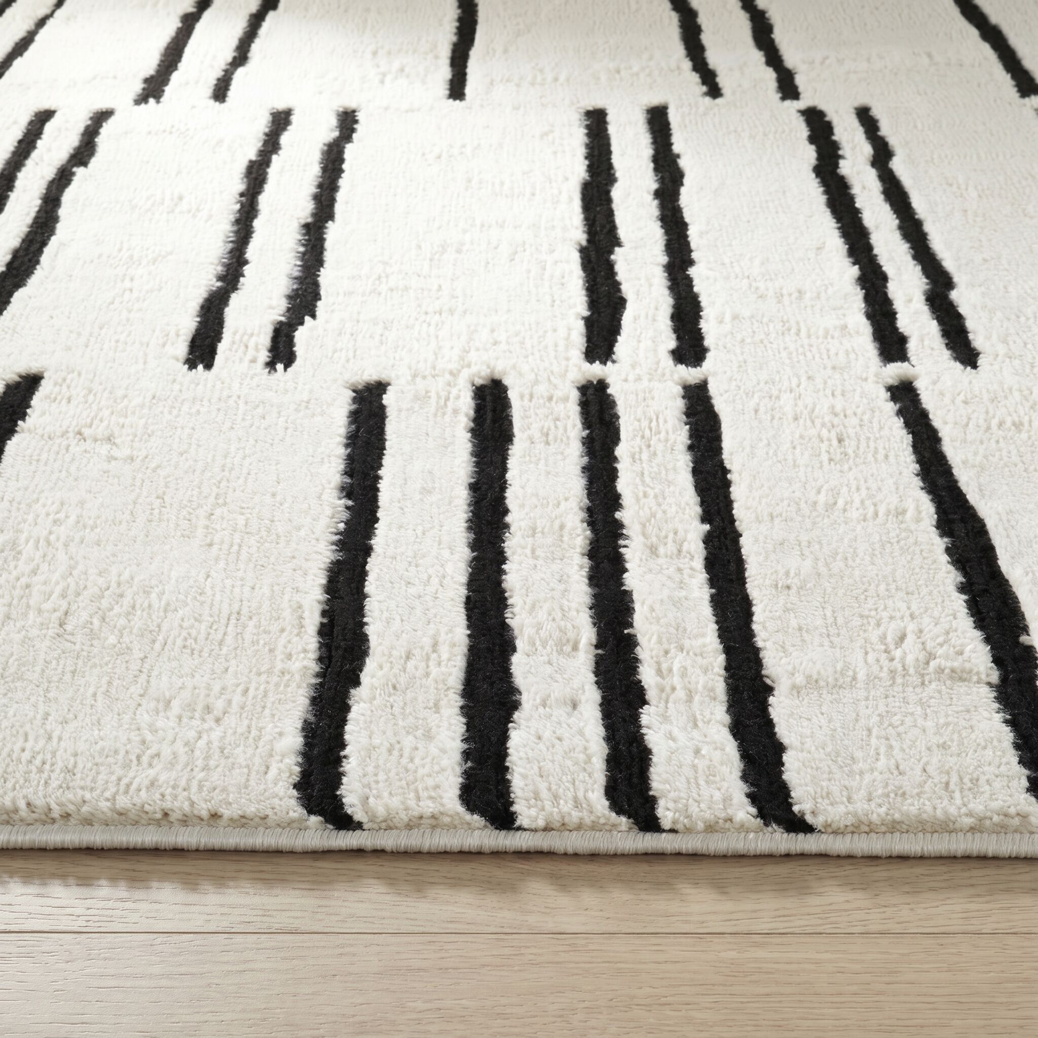 Rug Branch Eken 7' x 10' Modern Cream and Black Striped Indoor Area Rug ...