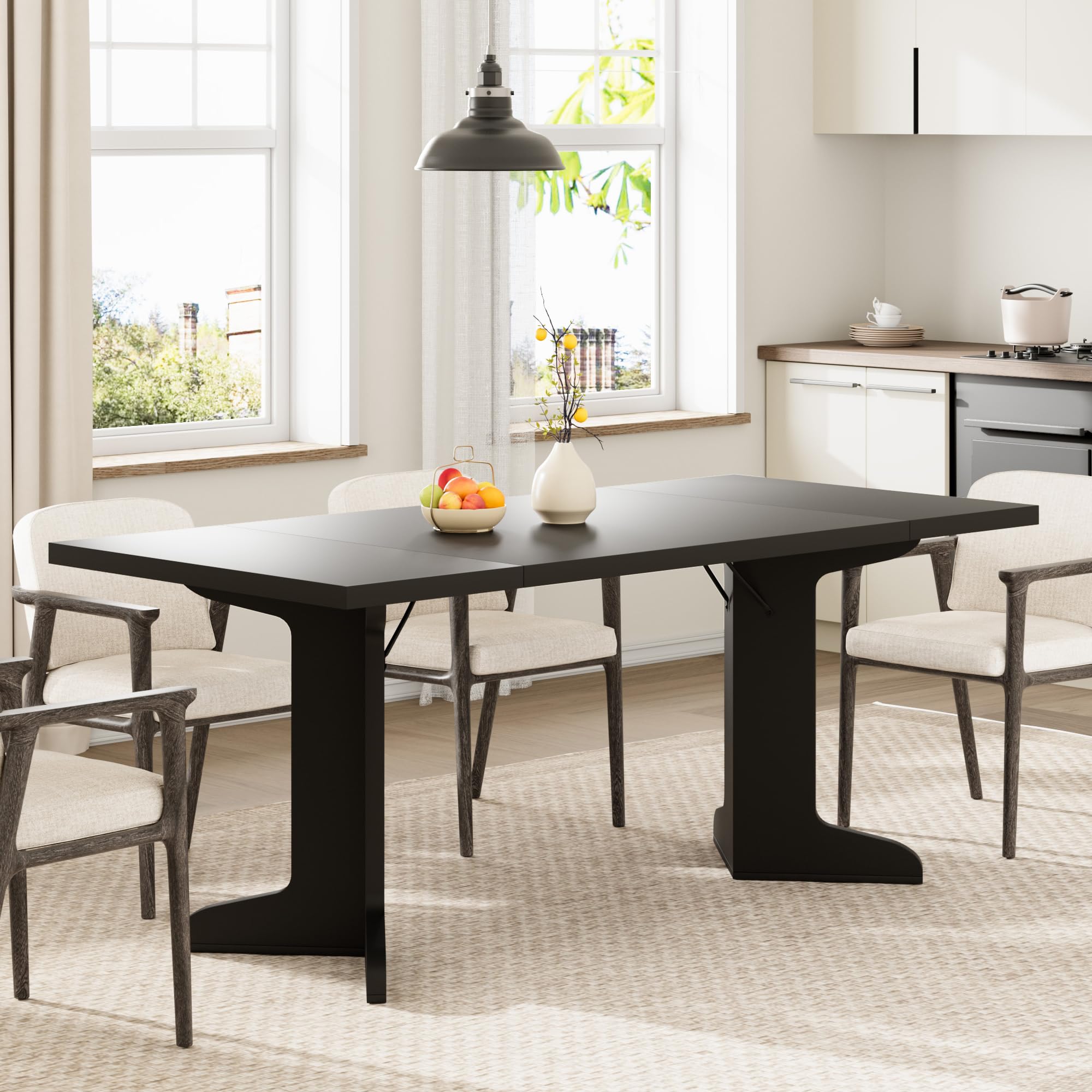 GarveeLife Large Farmhouse Dining Table for 6-8 Rectangular Wooden ...