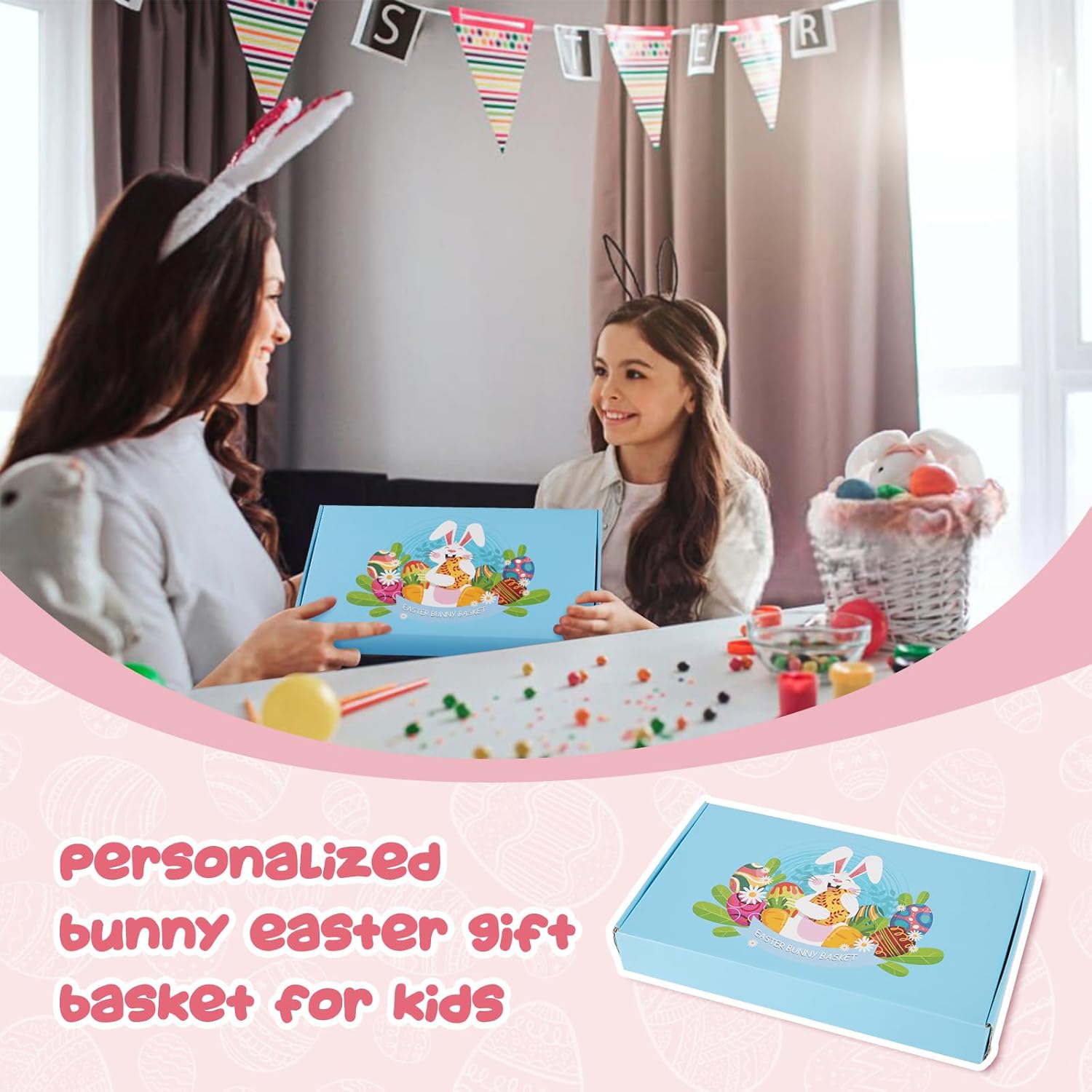 OIAHOMY Easter Basket with Handle Personalized Bunny Easter Basket for ...