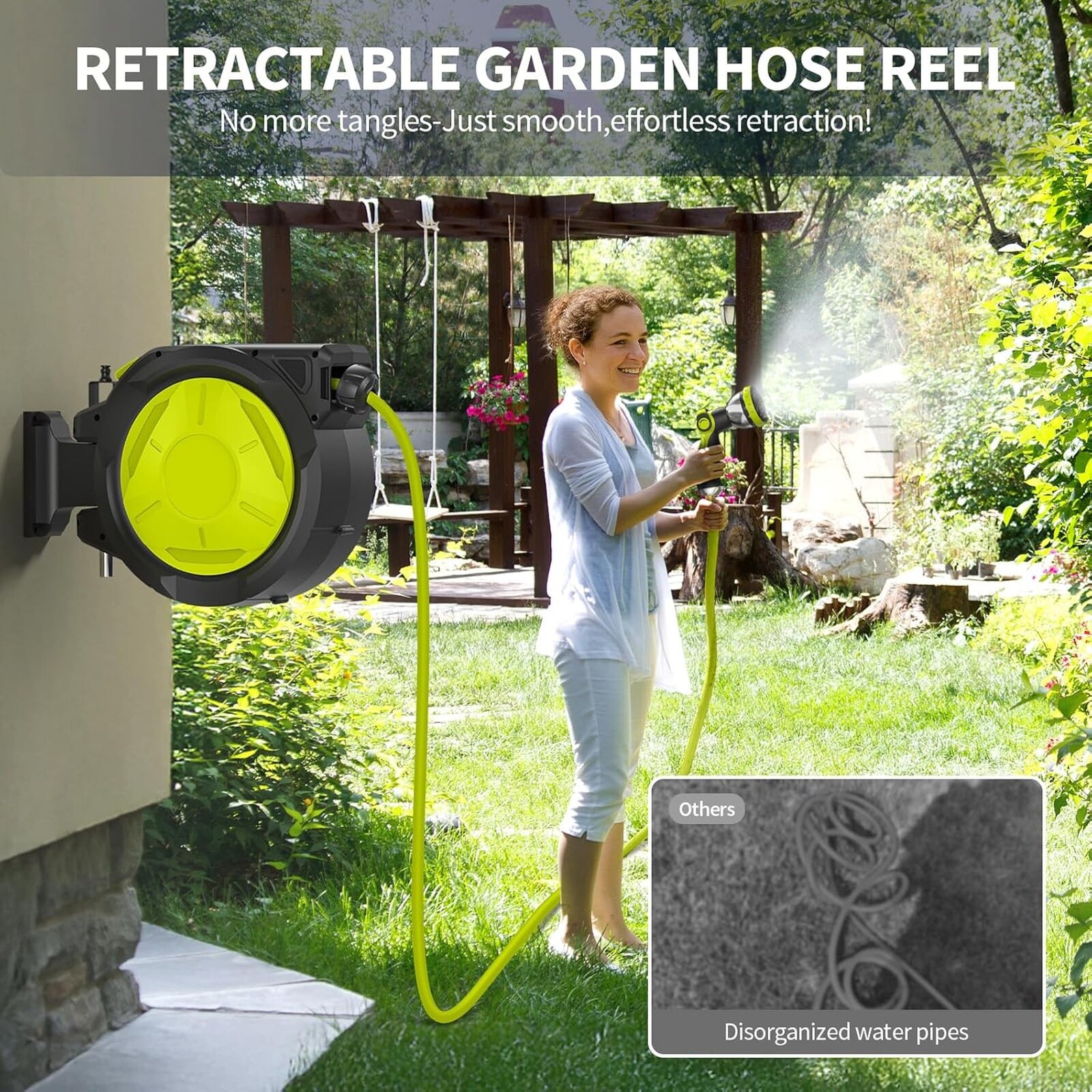 GIVIMO Retractable Garden Hose Reel 1/2-in x 50-ft Wall-Mounted Auto ...