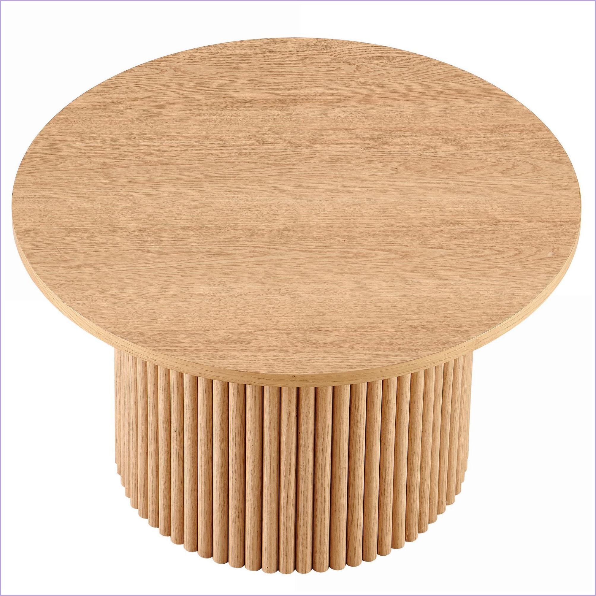 Watnature 27and56 Inch Round Oak Wood Veneer Coffee Table Mid Century ...
