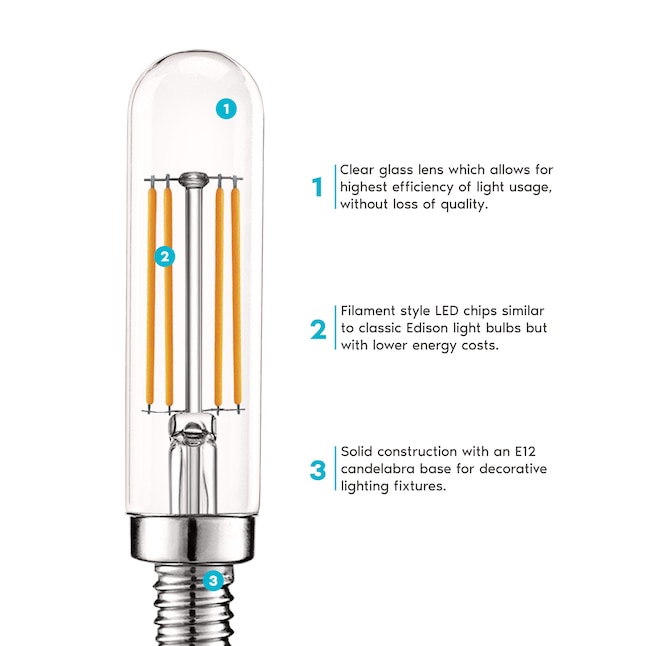 Luxrite 60-Watt EQ T6 Warm White Candelabra Base (e-12) Dimmable LED ... Luxrite 60-Watt EQ T6 Warm White Candelabra Base (e-12) Dimmable LED ...