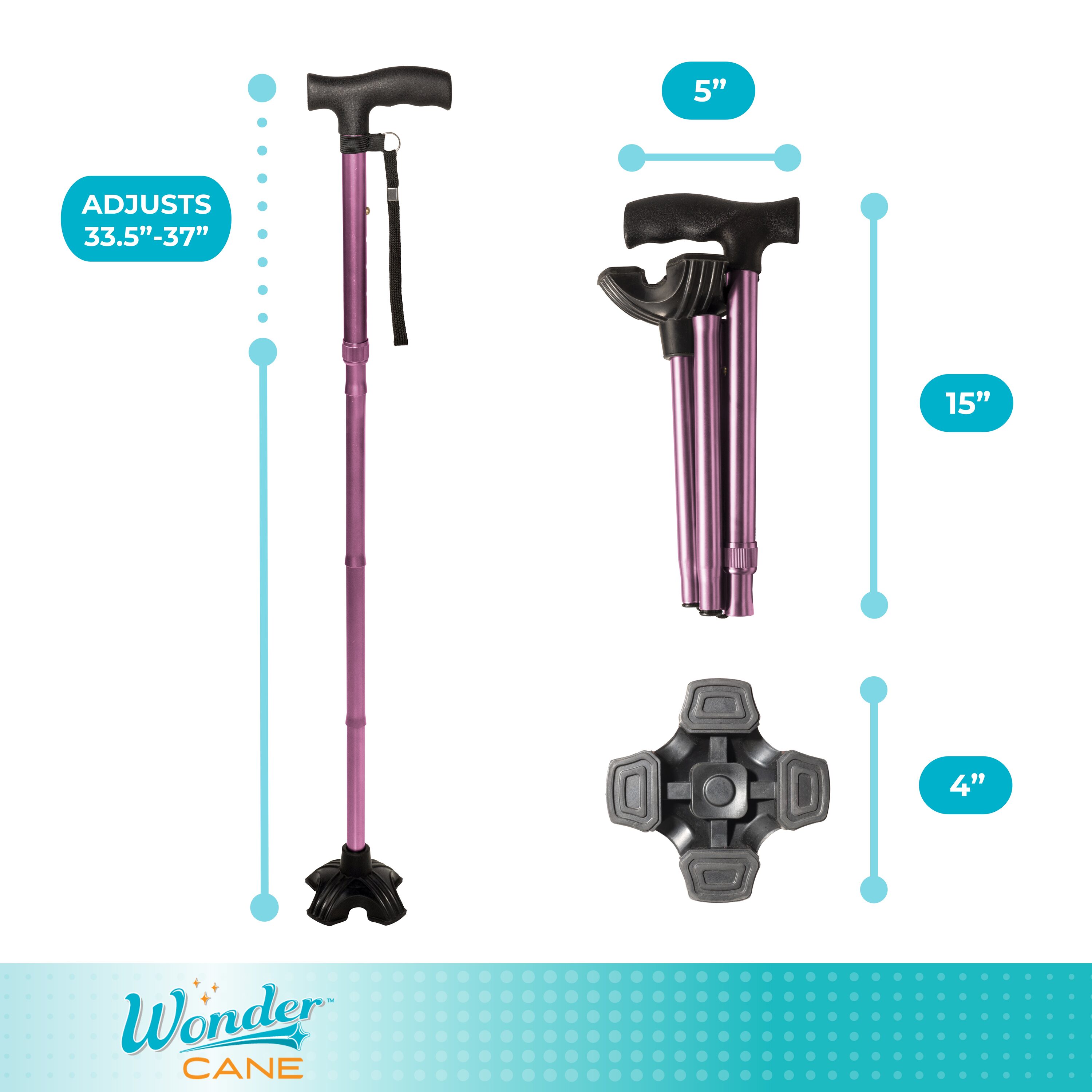 Stander Wonder Cane Pink 37 in Adjustable Folding Self-Standing Quad ...