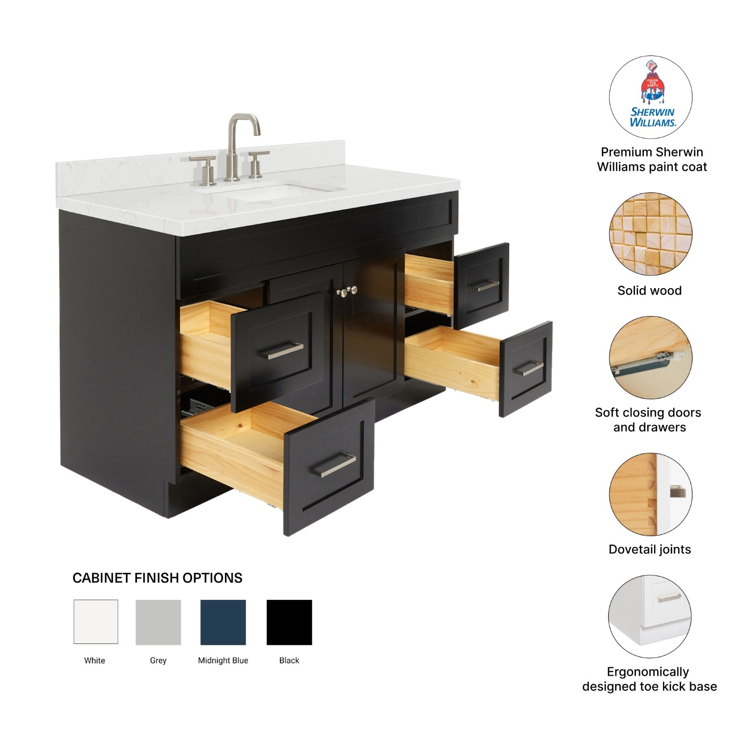 ARIEL Hamlet 54-in Black Undermount Single Sink Bathroom Vanity with ...
