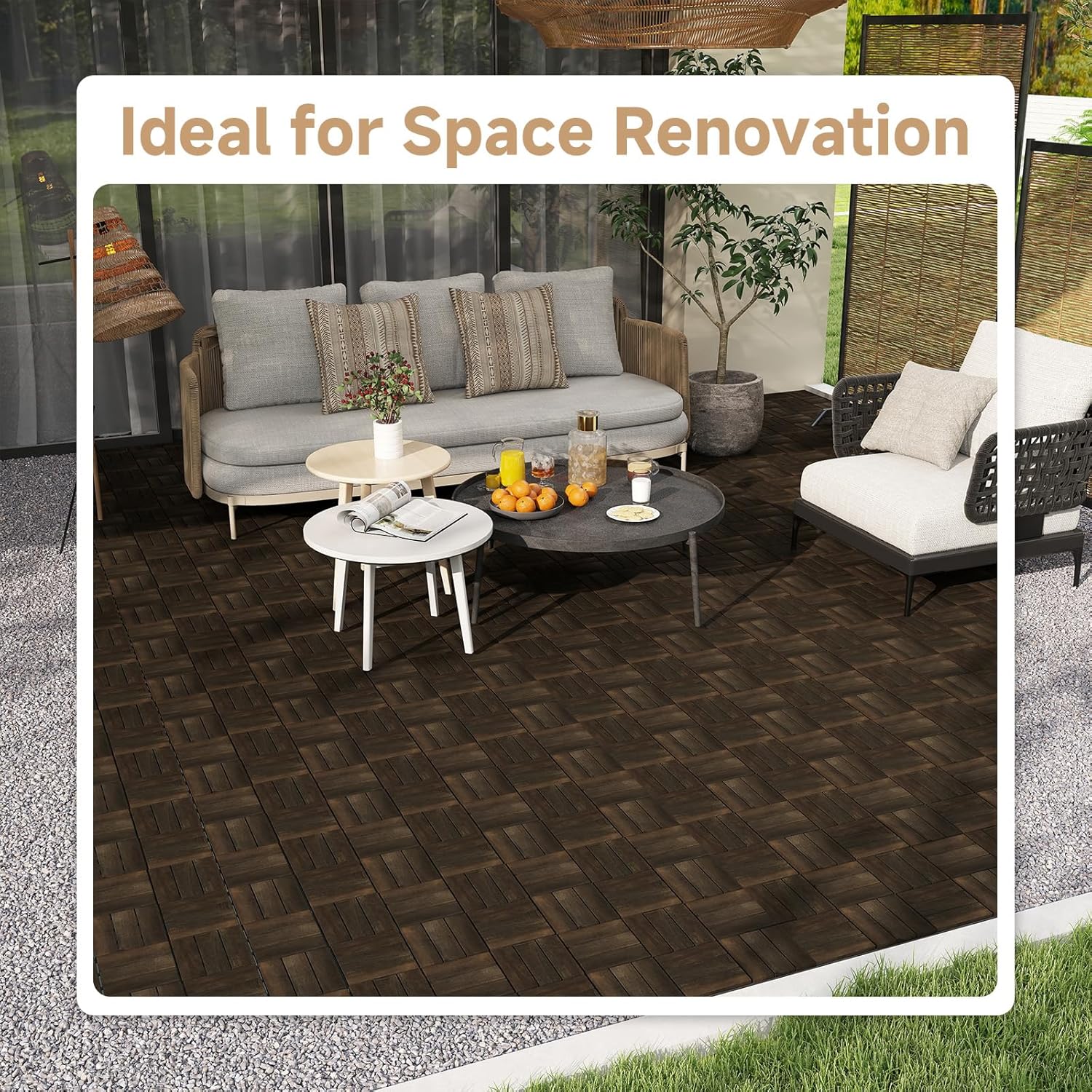 MooxvMoo Interlocking Acacia Wood Deck Tiles Outdoor Flooring for Patio ...