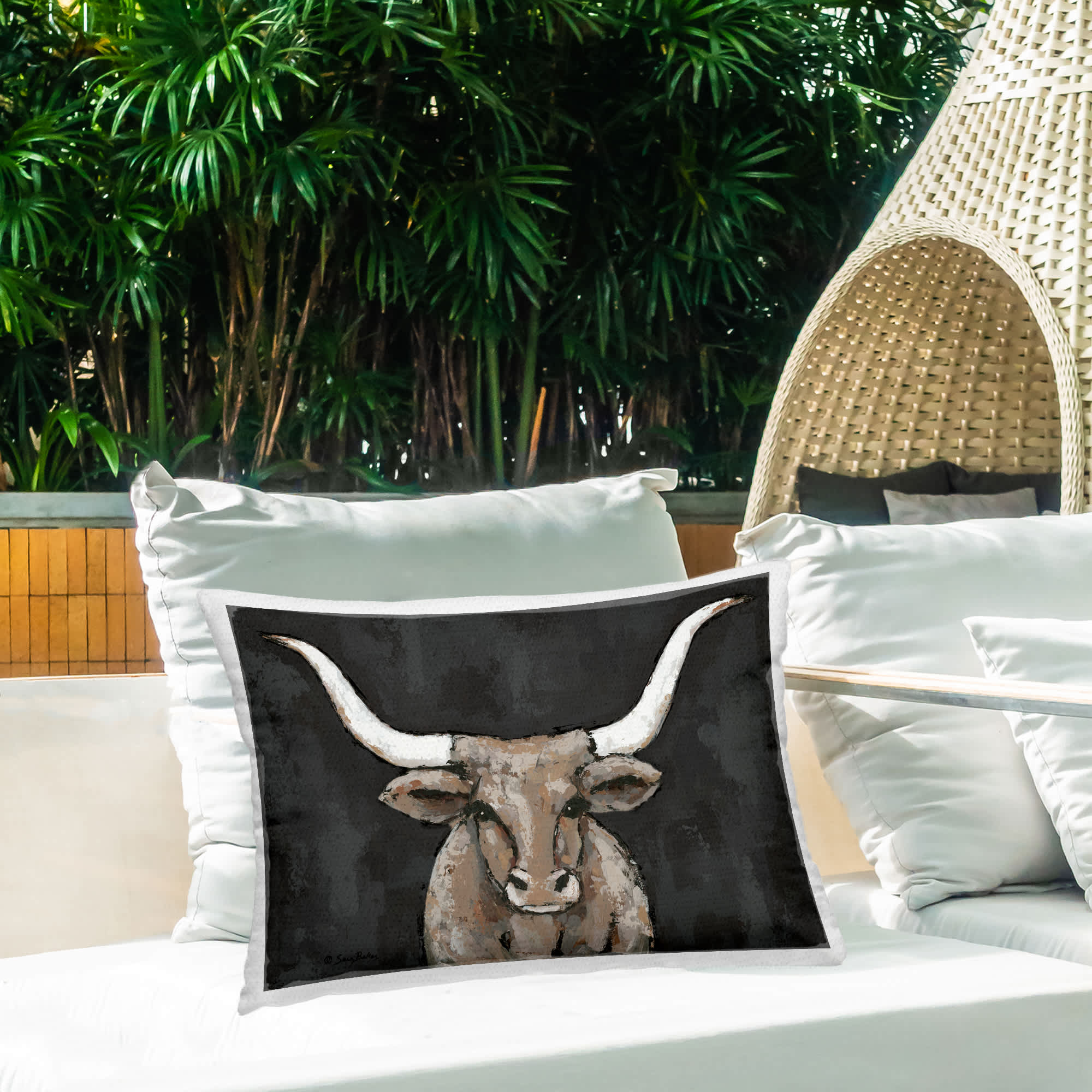 Stupell Industries Longhorn on Murky Grey Outdoor Printed Pillow design ...