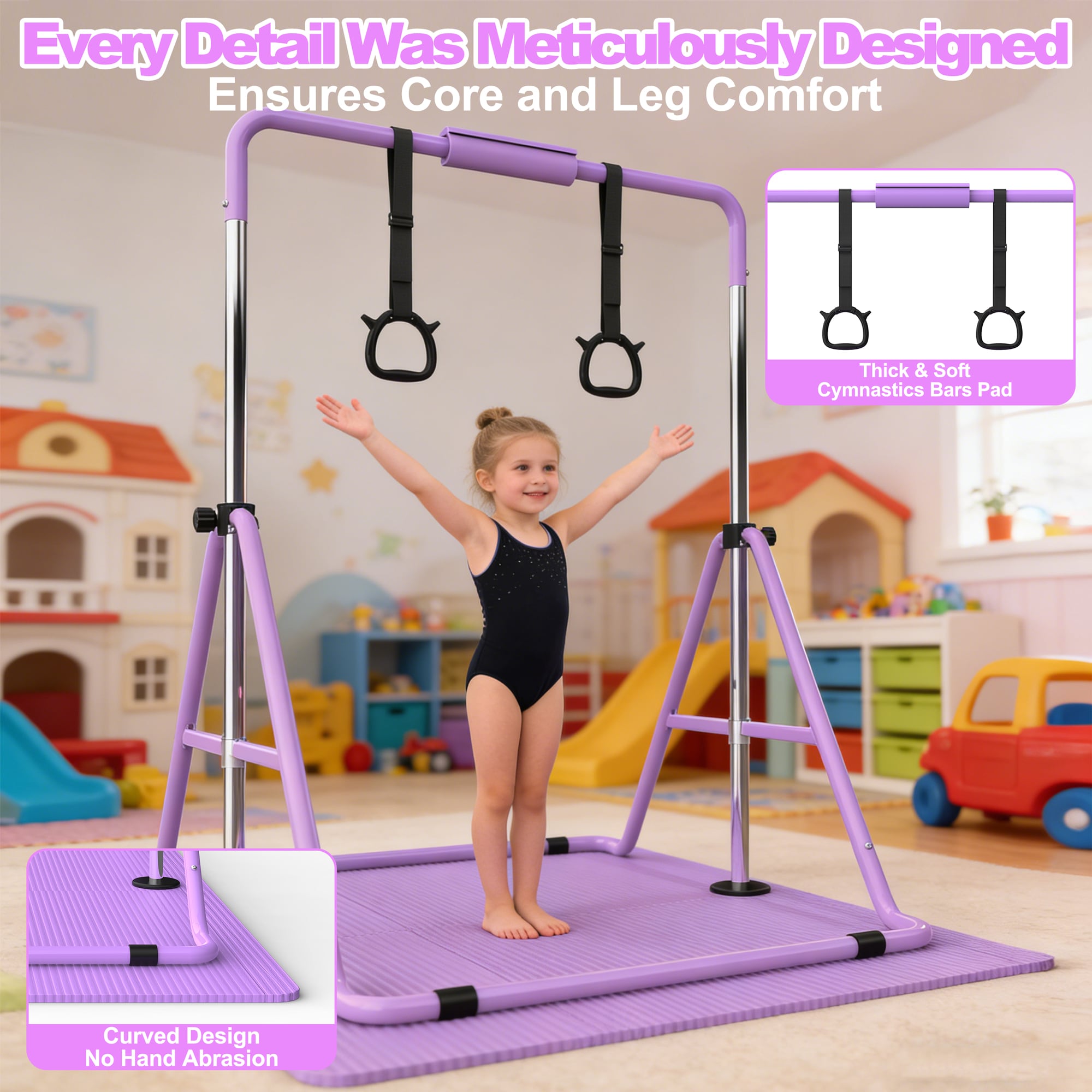 LUXEYARD Foldable kids gymnastics bar with adjustable height and mat ...