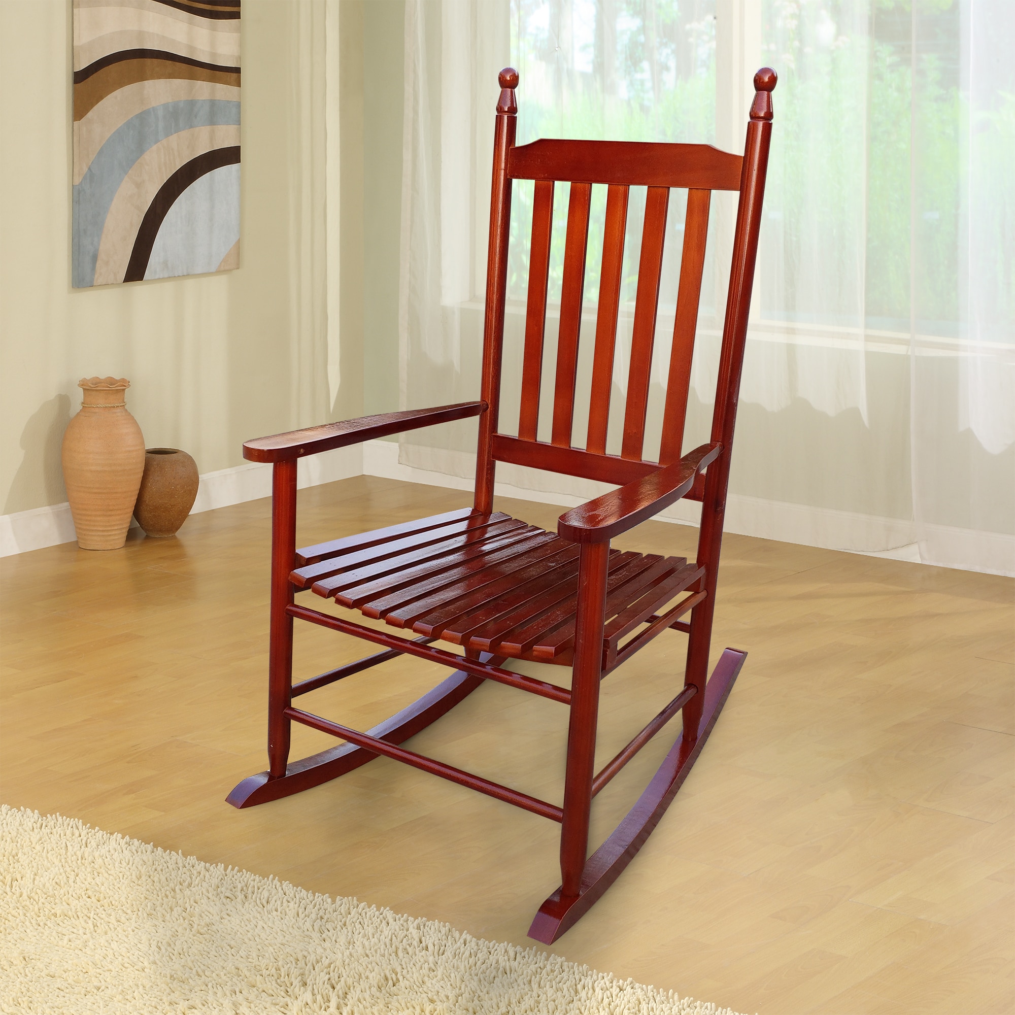 Wooakway Wooden Rocking Chair Ergonomic Slatted Seat Rocker for Living ...