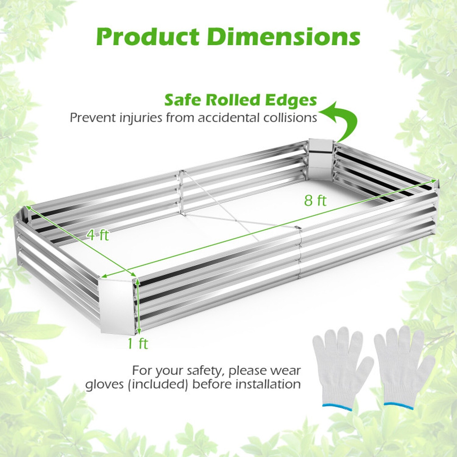 SUGIFT 8-ft x 4-ft Galvanized Metal Raised Garden Bed with Open-Ended ...