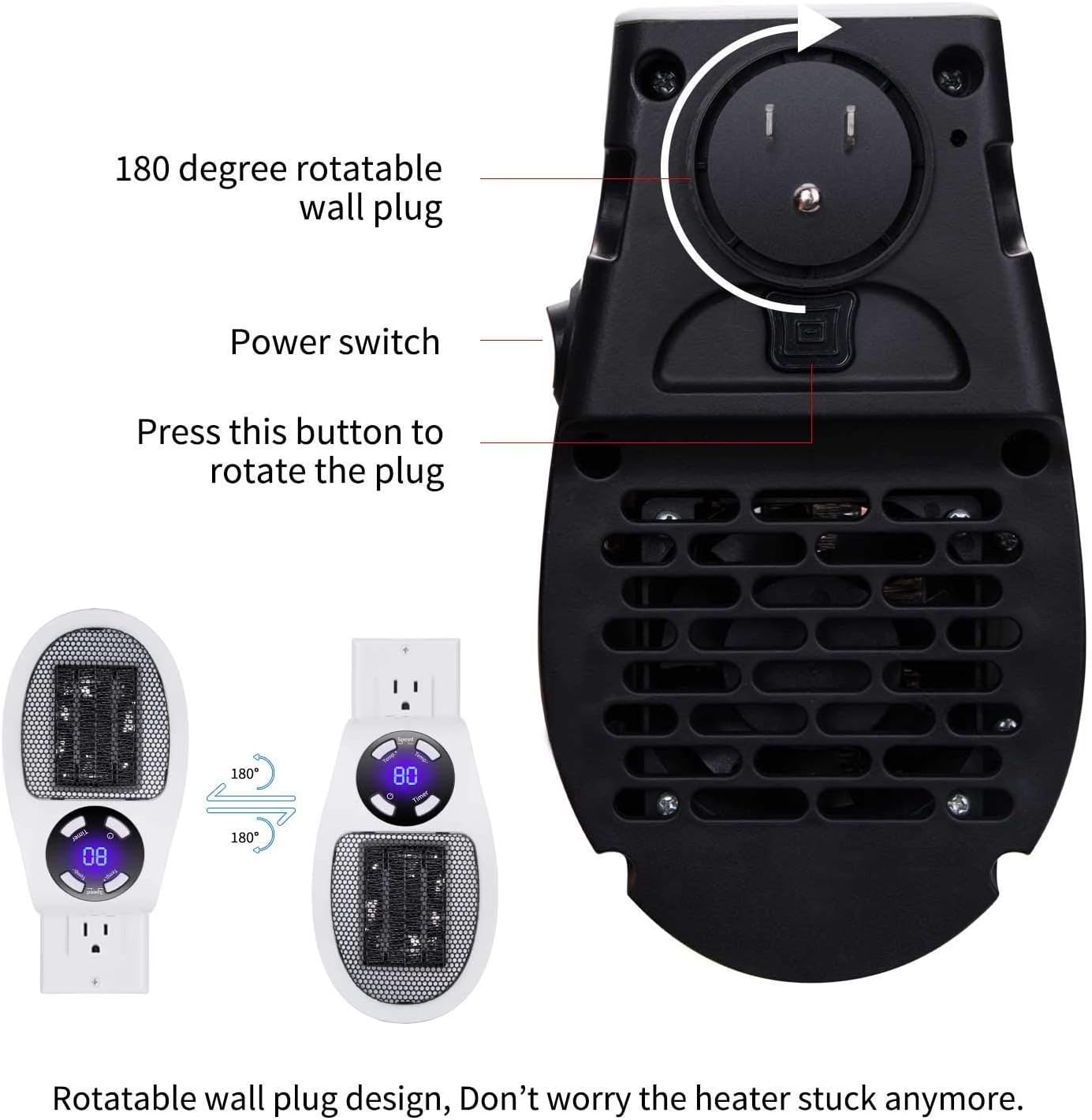 GiveBest Programmable Space Heater 350W Wall Outlet Electric Space ...