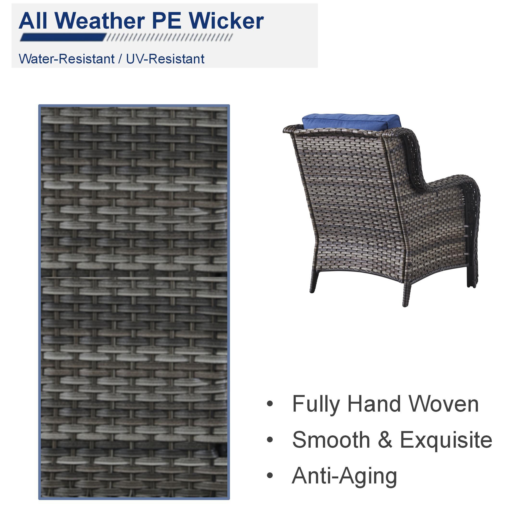 Pocassy PACHAIRS-T Set of 2 Wicker Gray Steel Frame Stationary ...