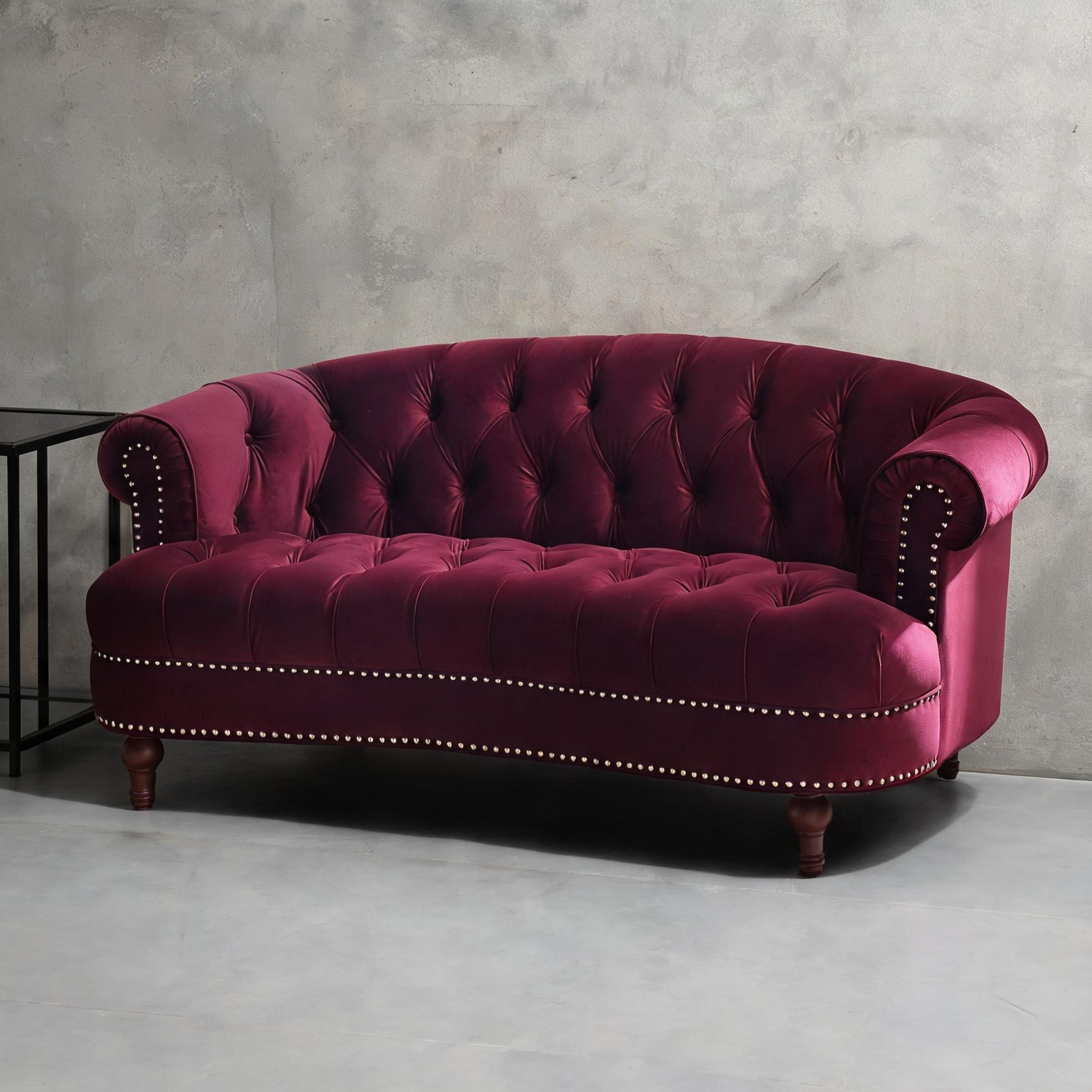 Watnature 68-inch Victorian Chesterfield Loveseat in Red-Toned Velvet ...