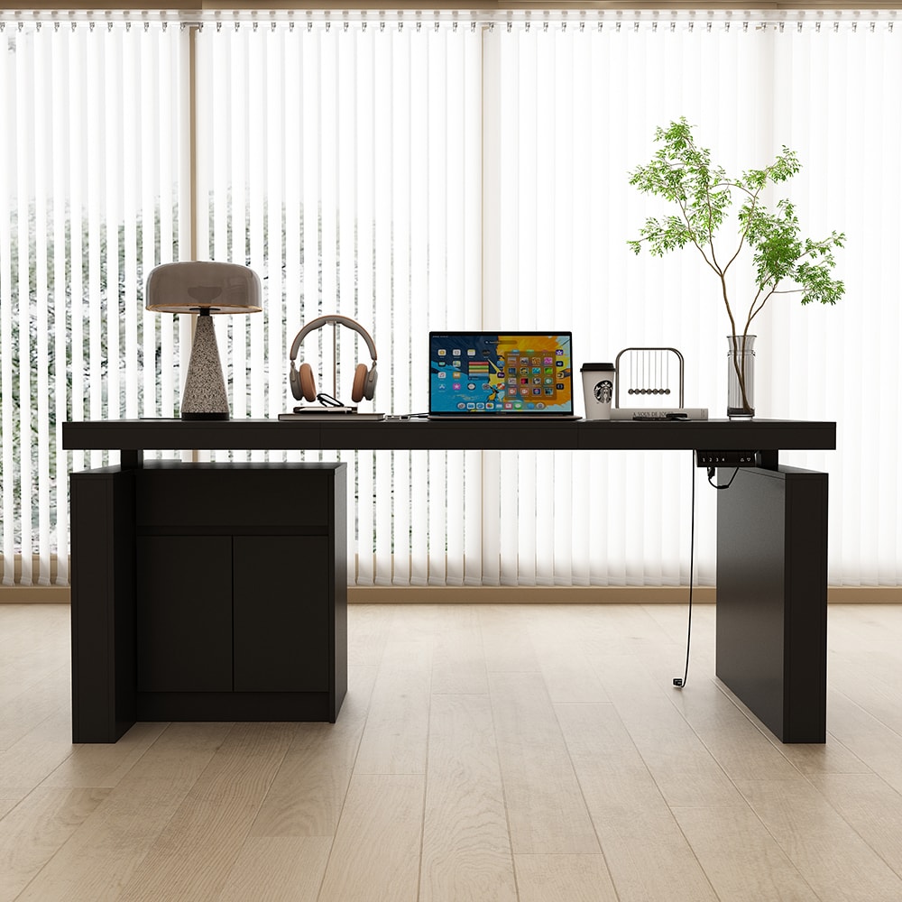FUFU&GAGA 70.9-in Black Modern/Contemporary Computer desk Hutch ...