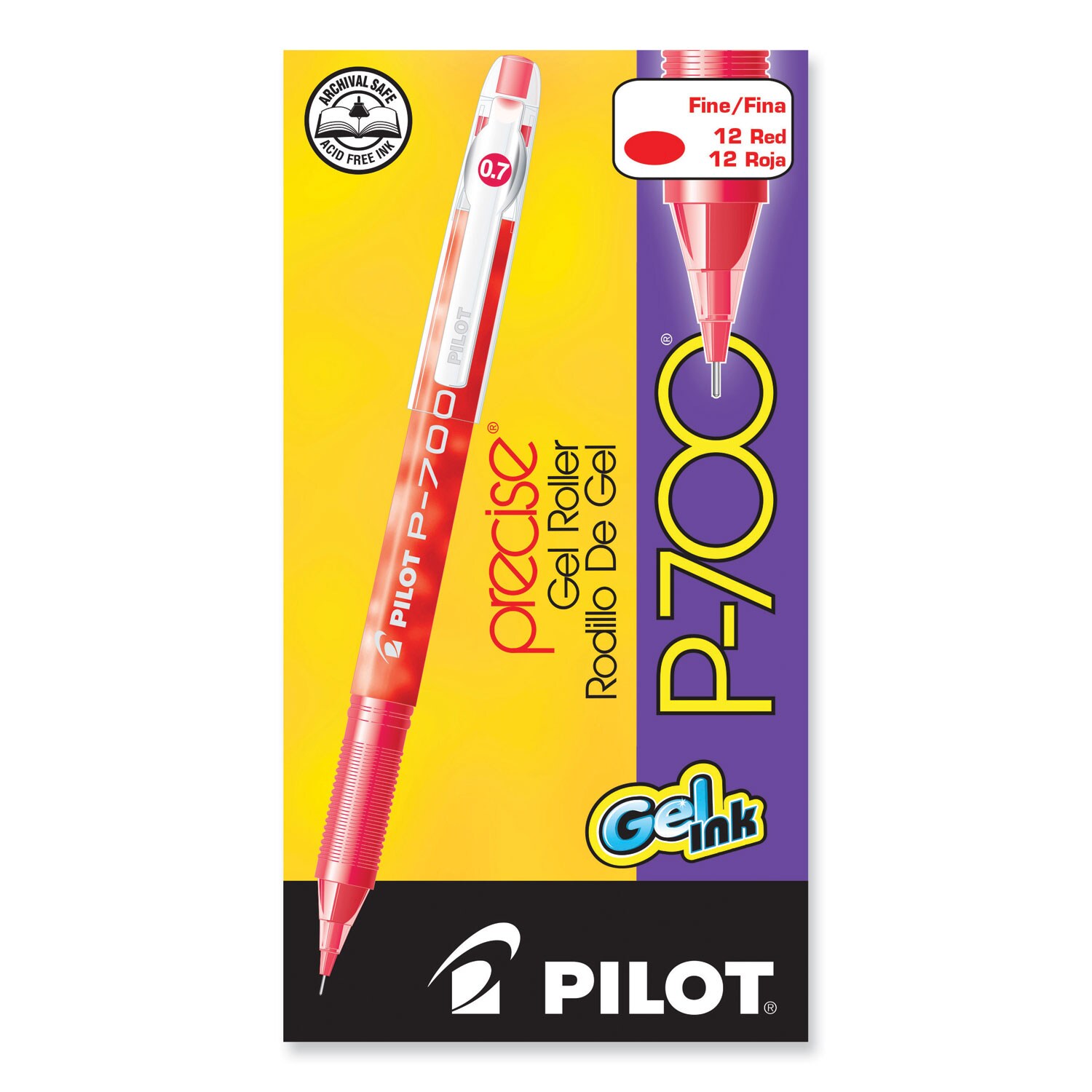 Pilot Precise P 700 Gel Pen Stick Fine 0.7 Mm Red Ink Red Barrel Dozen ...