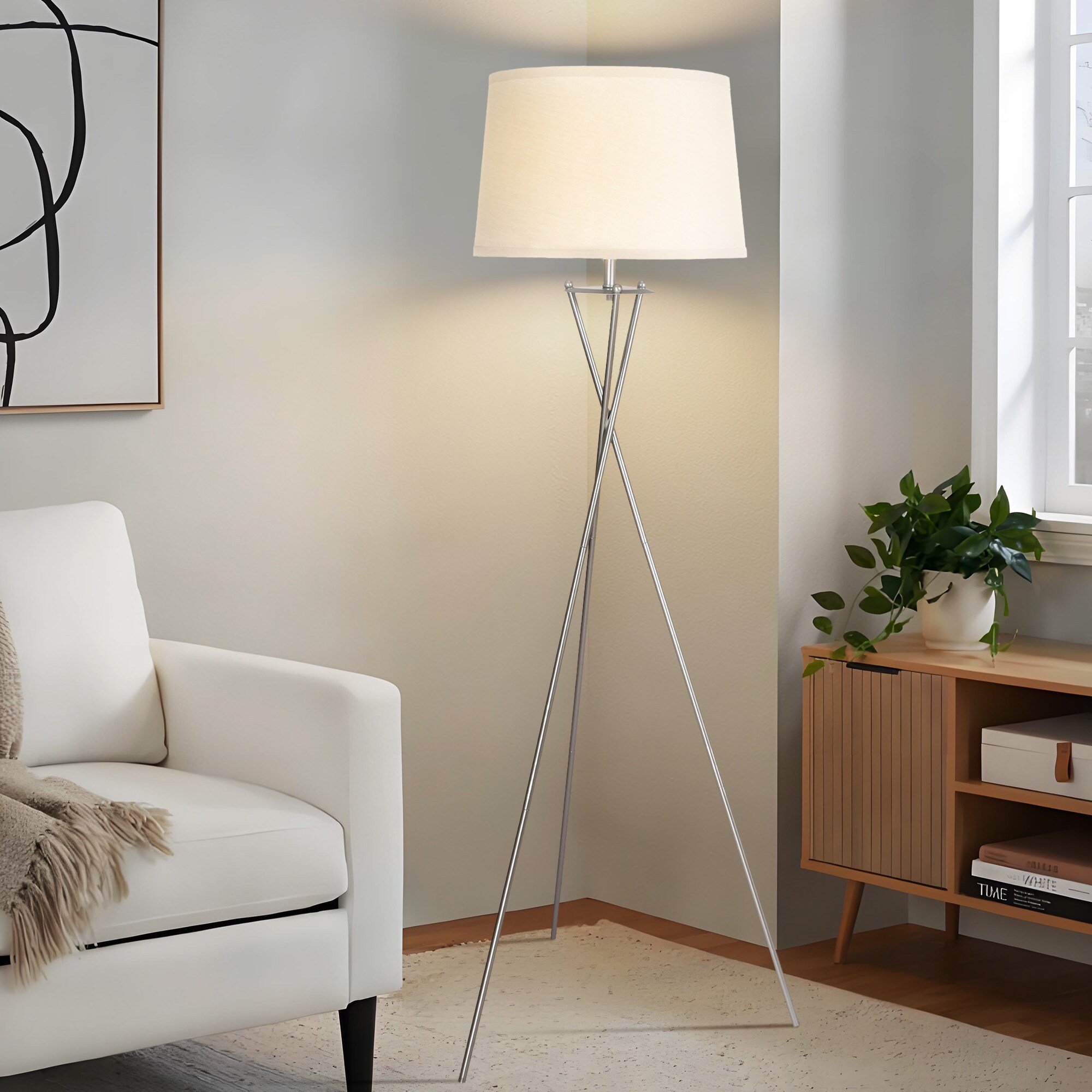 Dreamsidea 57.4 Inch Floor Lamp Tripod Modern Silver with Foot Switch ...