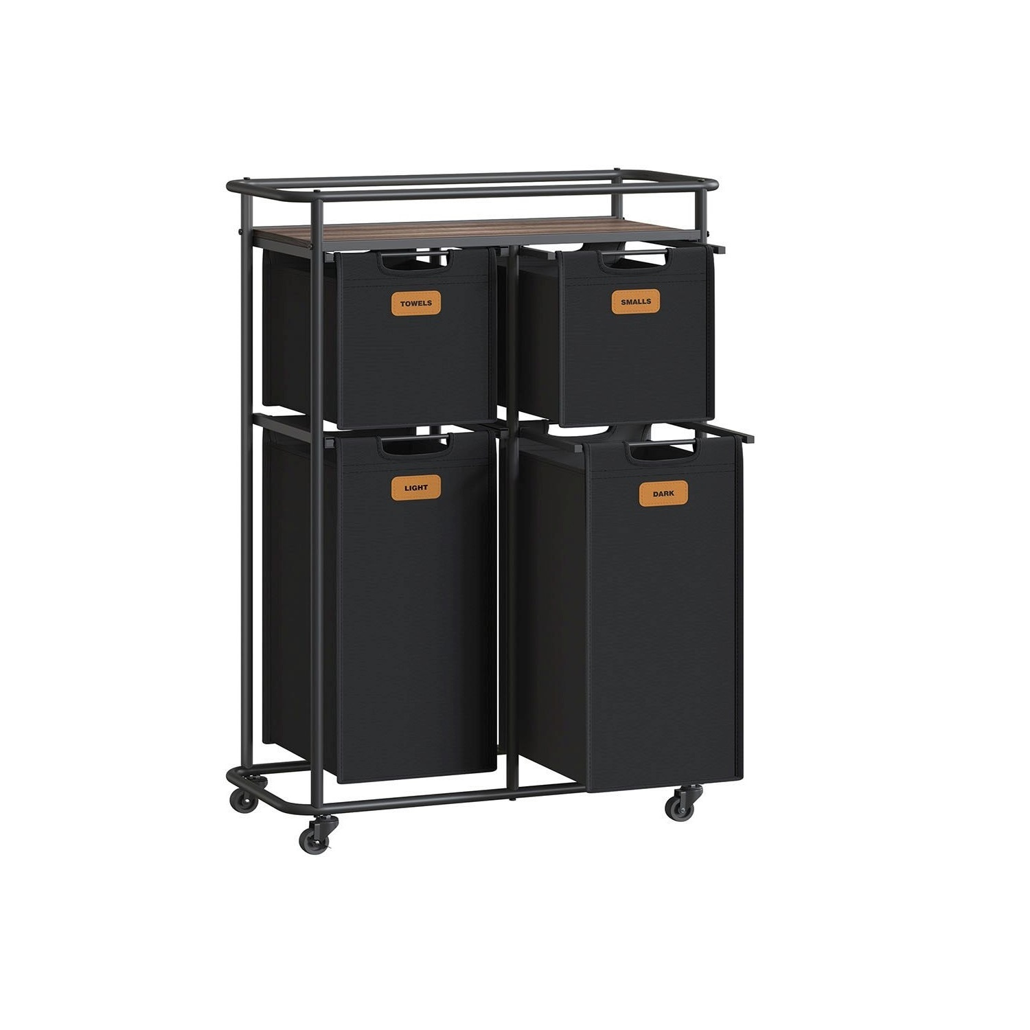 Slickblue 4-Section Ink Black Laundry Sorter with Wheels Labeled ...