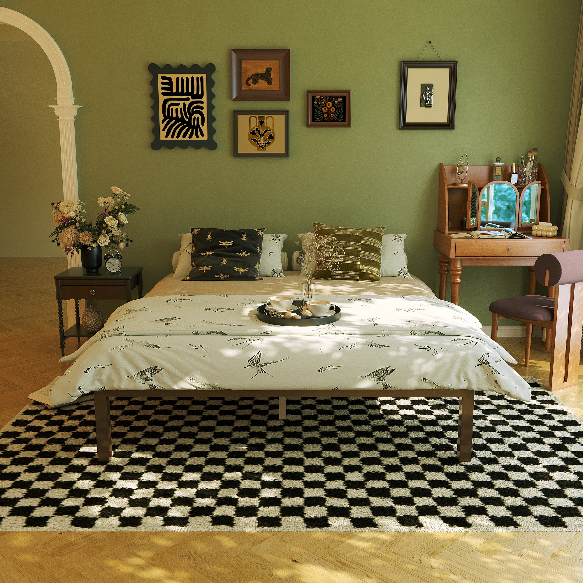 FUFU&GAGA Full Light Oak+Dark Brown Bed Frame in the Beds department at ...