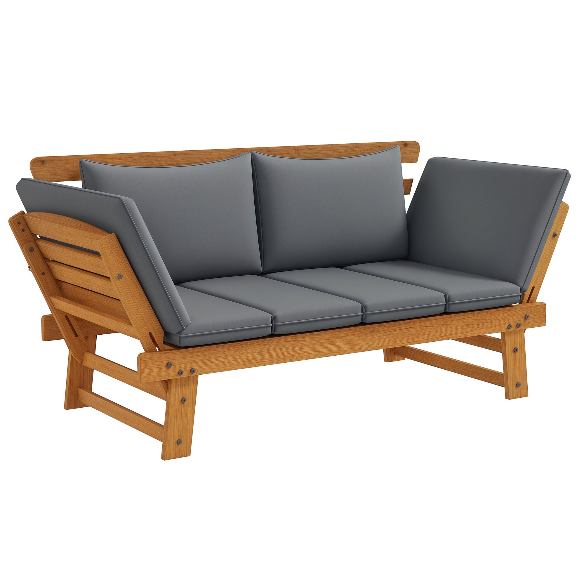 Outsunny Adjustable Armrests Wooden Garden Bench for Outdoor Cushioned ...