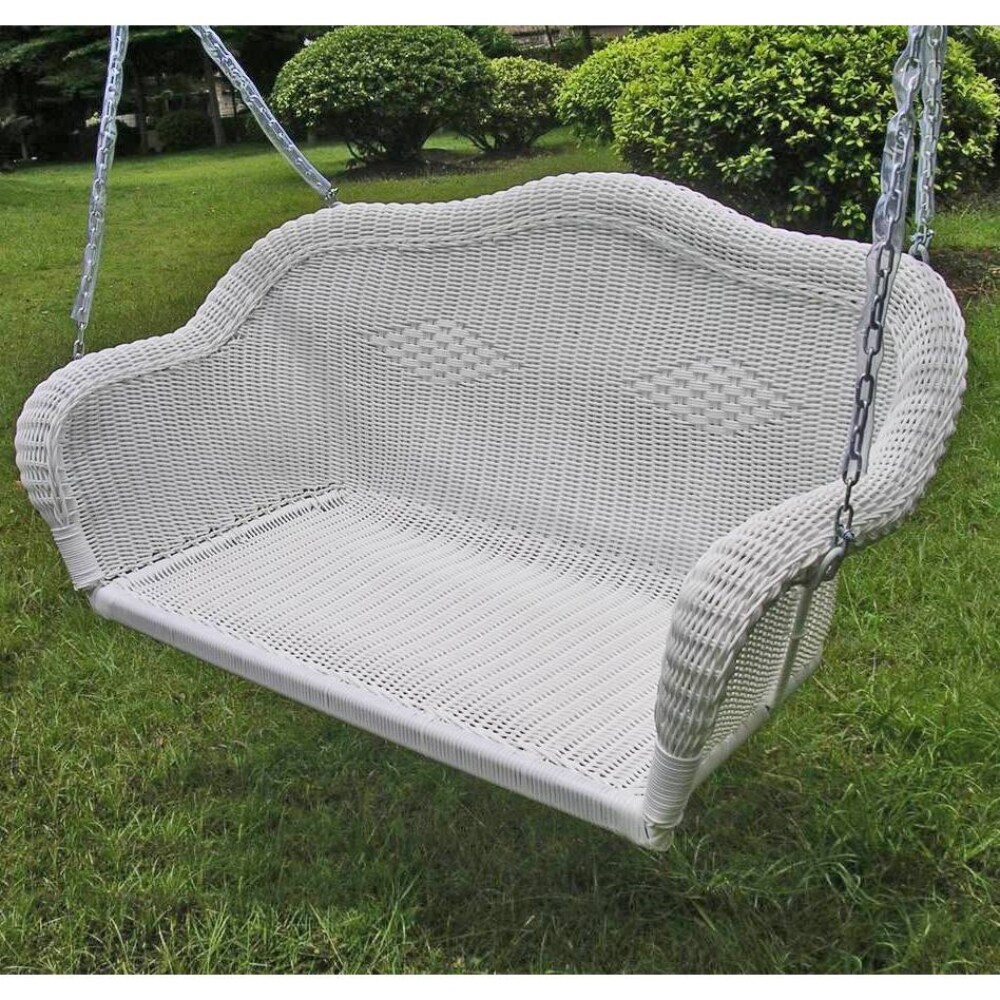 Slickblue 2-Person White Resin Wicker Outdoor Porch Swing with Chains ...