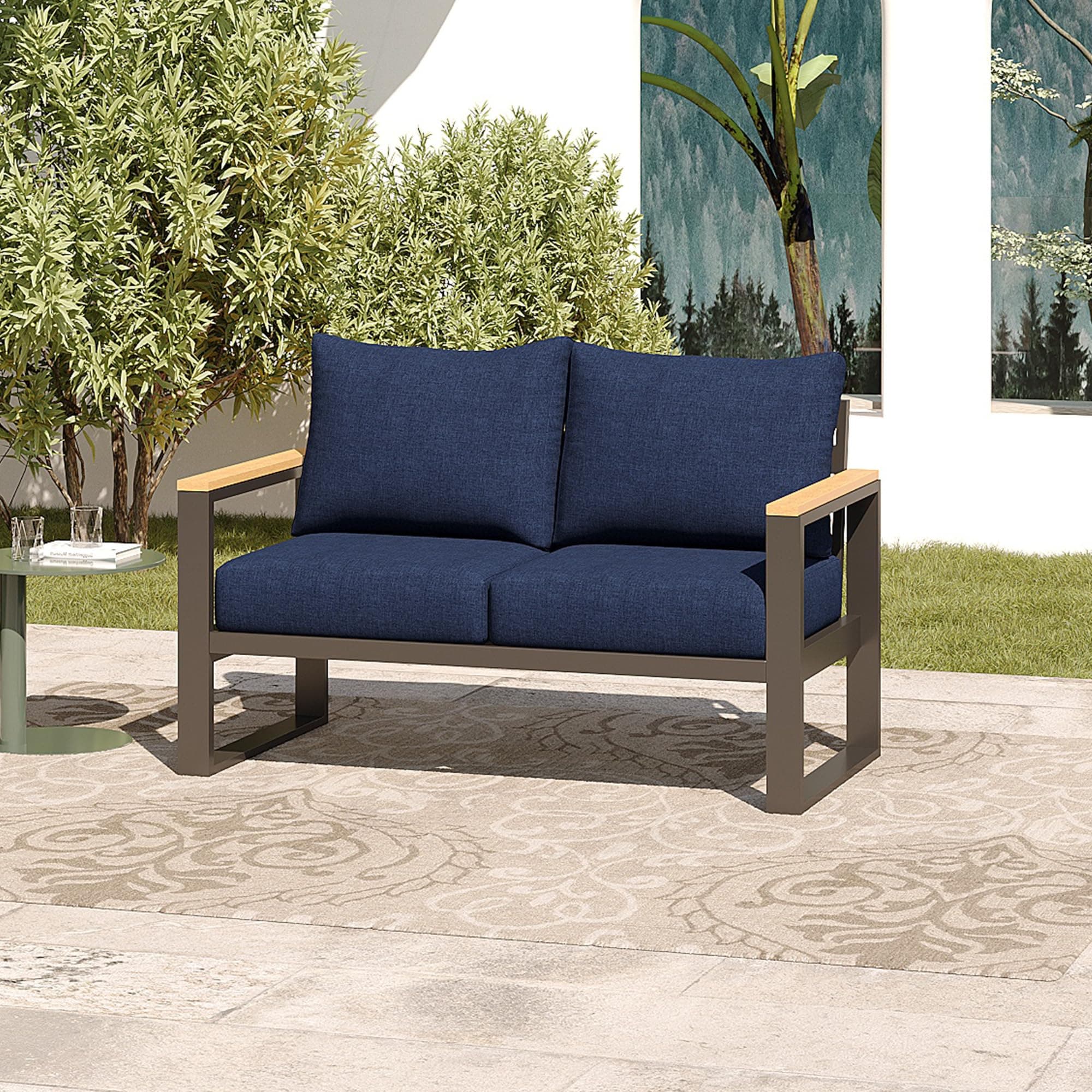 AURA OUTDOOR Sofa Patio Conversation Set with Blue Cushions in the ...