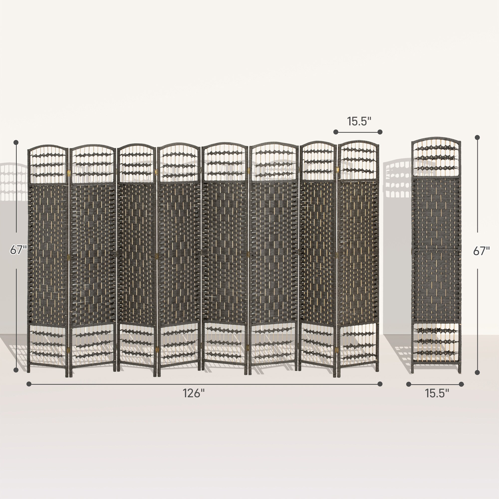 HomCom 8 Panel Room Divider Folding Privacy Screen 5.6' Room Separator ...